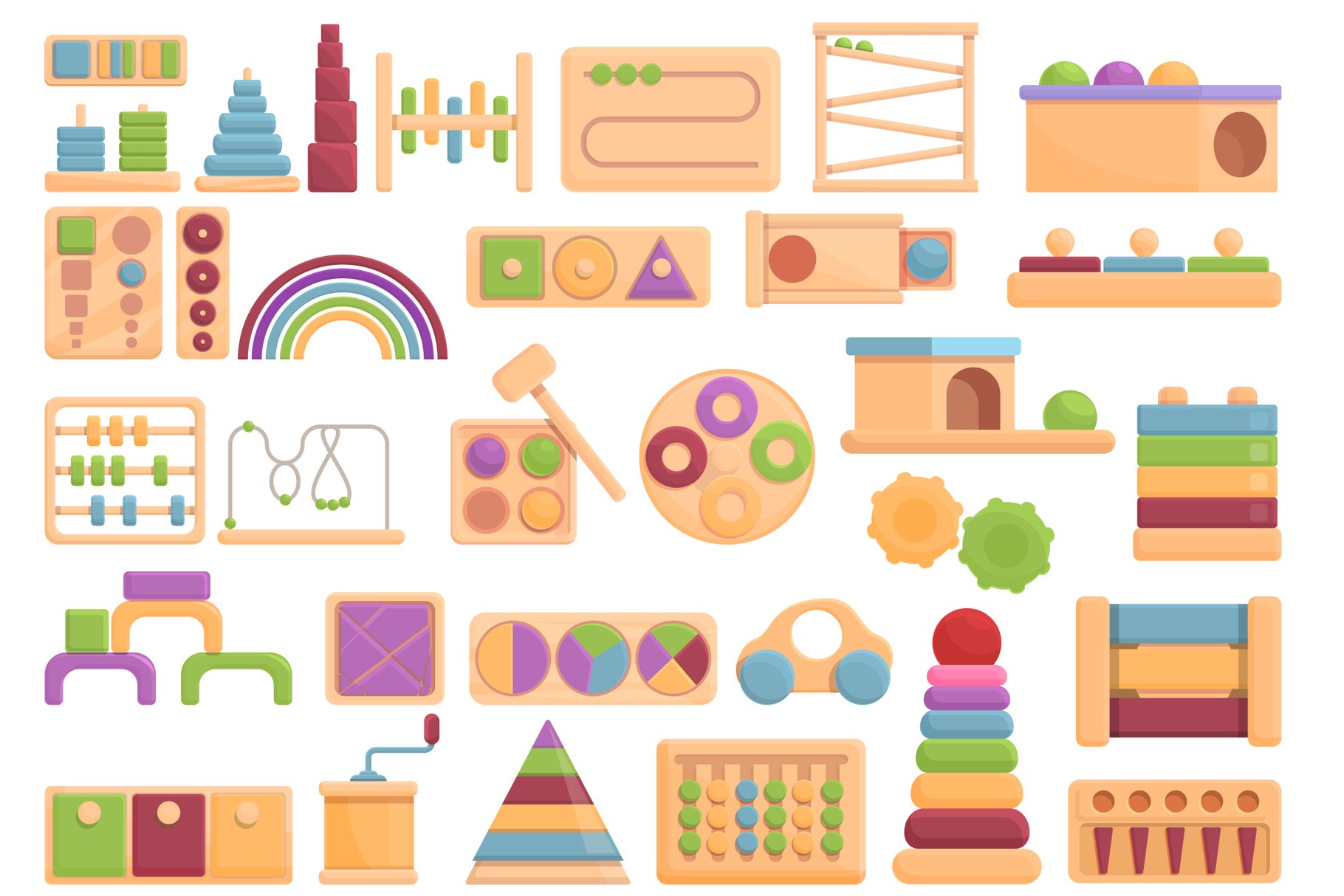 Montessori system icons set cartoon vector. Childhood block (1788046 ...