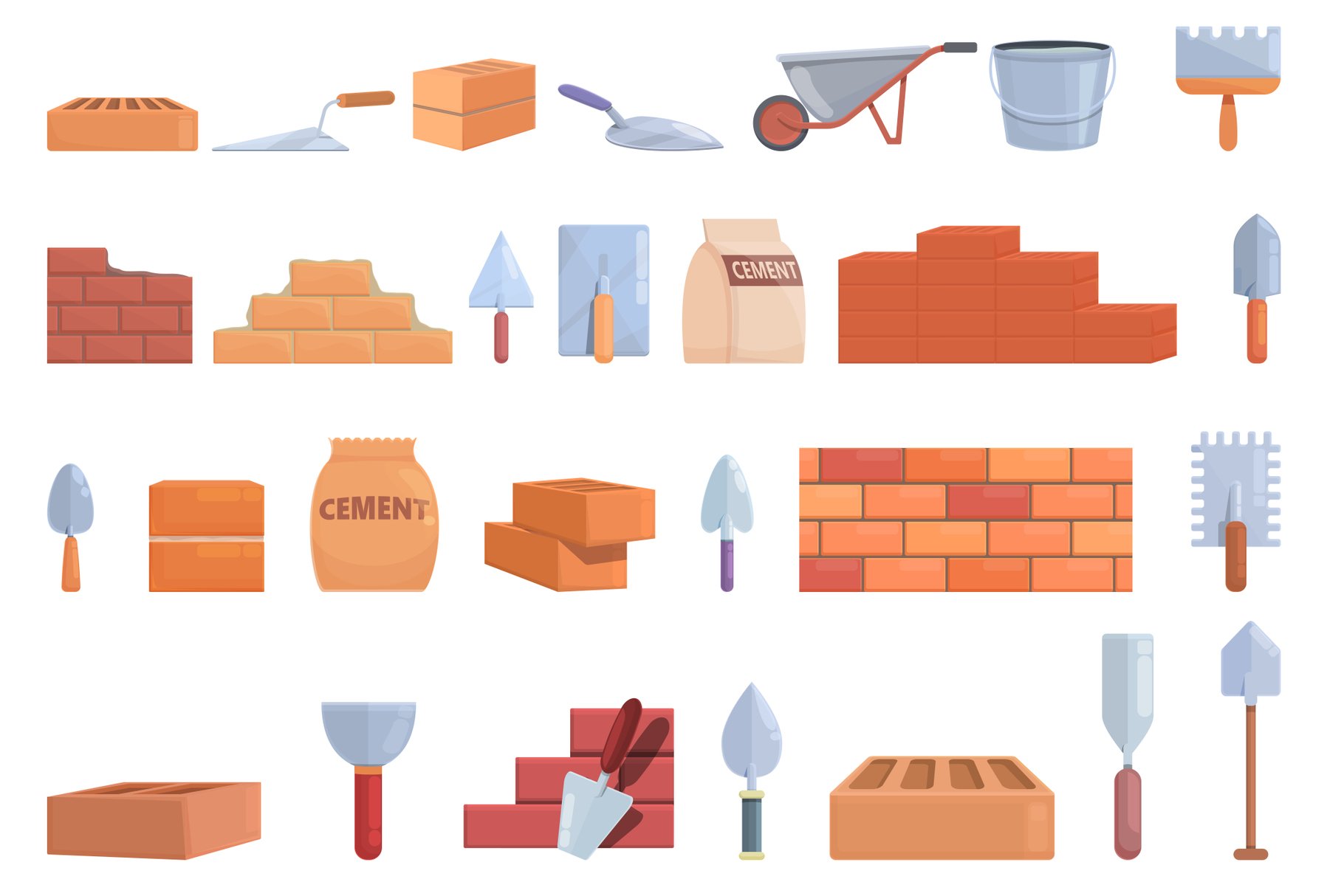 Brick and mortar icons set cartoon vector. Brick (1788085) | Icons ...