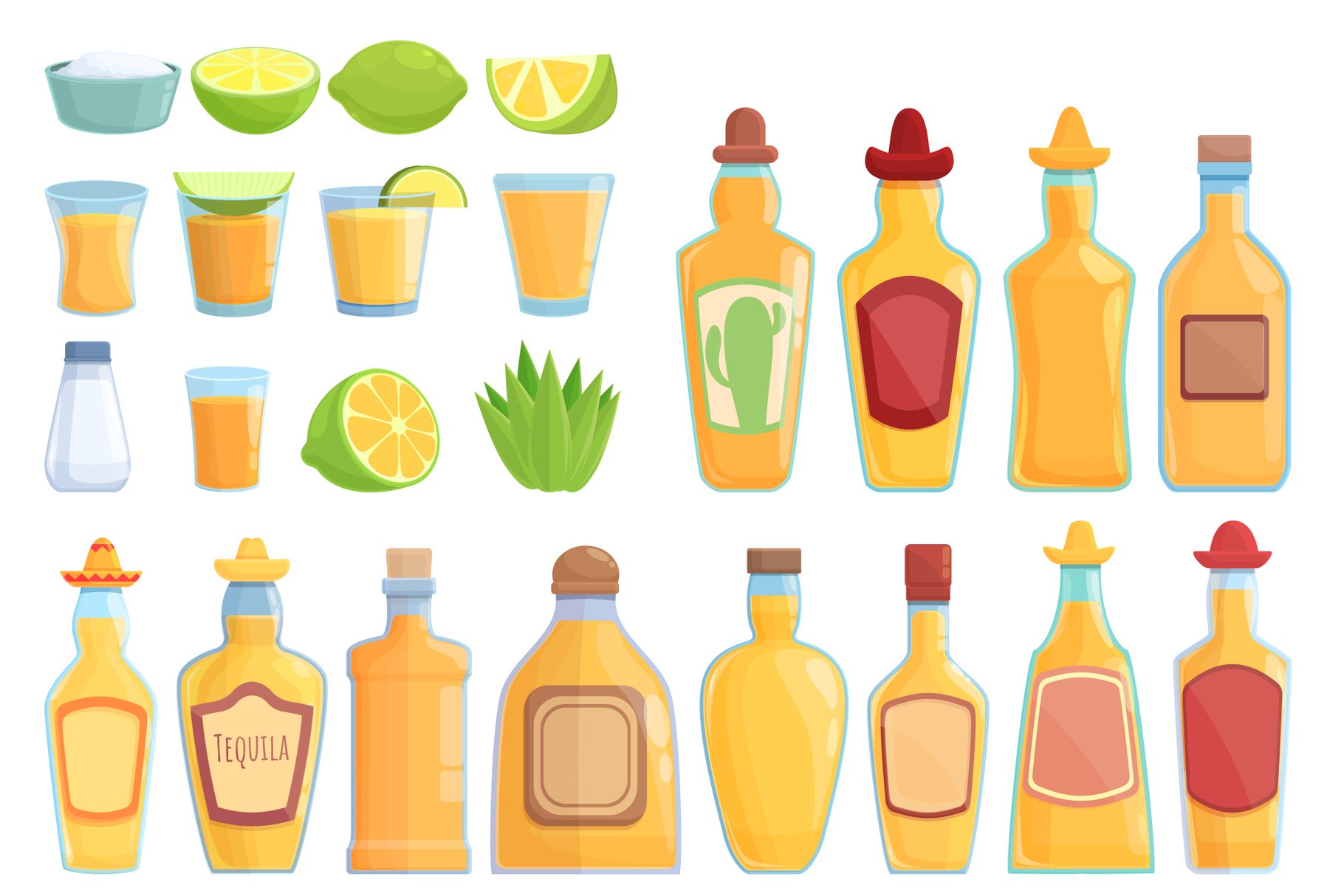 Tequila icons set cartoon vector. Mexico alcohol (1788133) | Icons ...