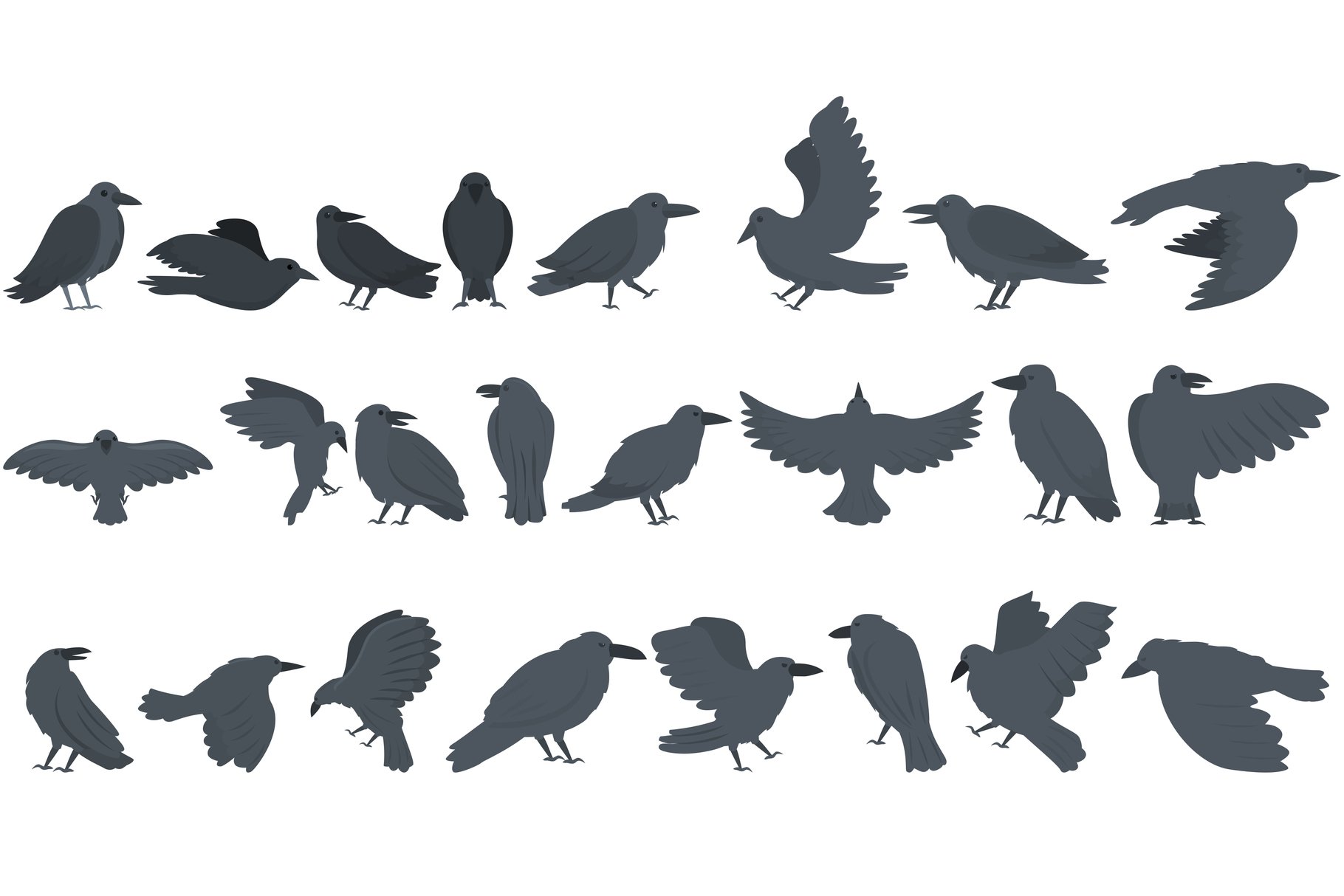 Raven icons set cartoon vector. Animal bird (2237724) | Icons | Design ...