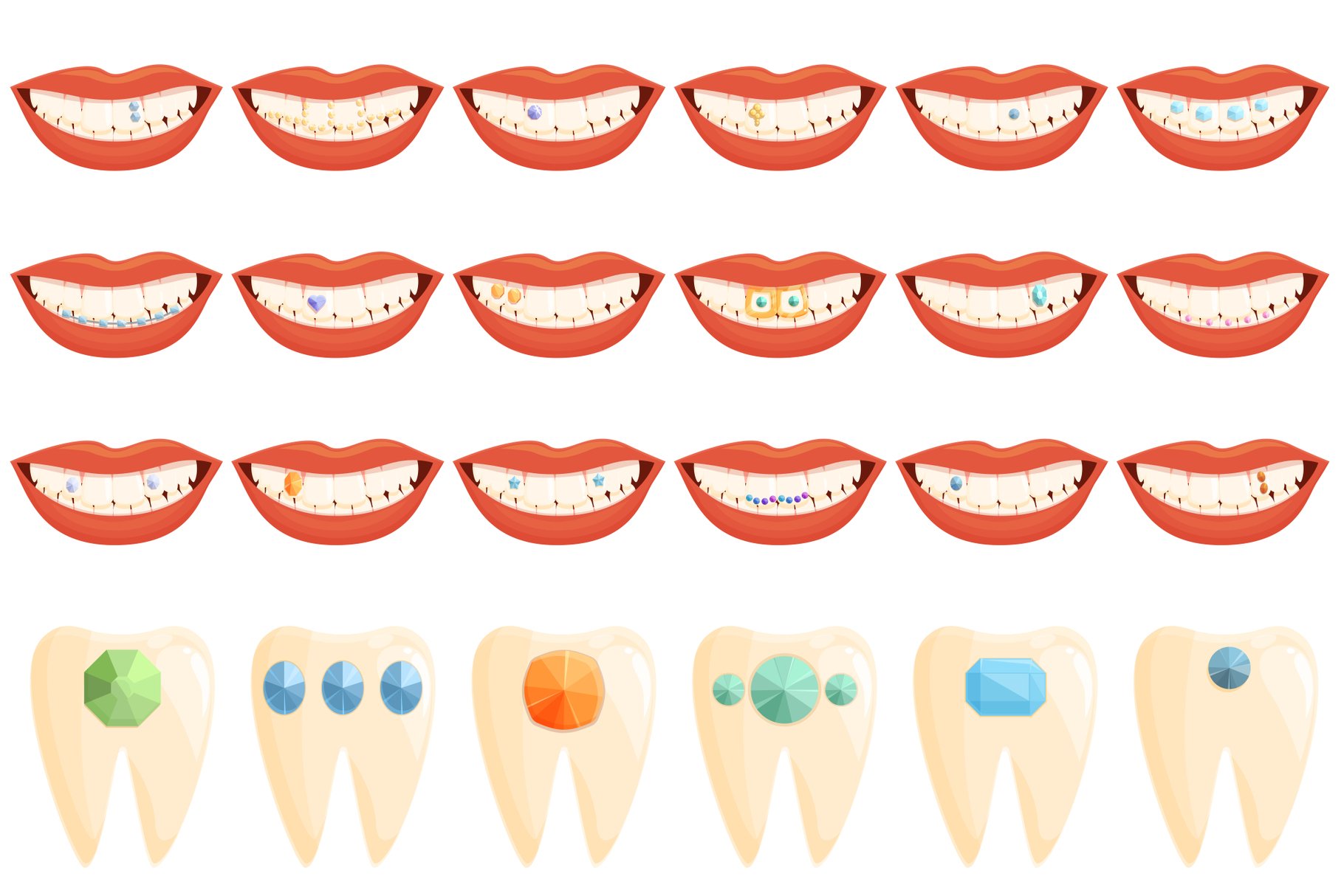 Tooth gems icons set cartoon vector. Dental care (2237883) | Icons ...
