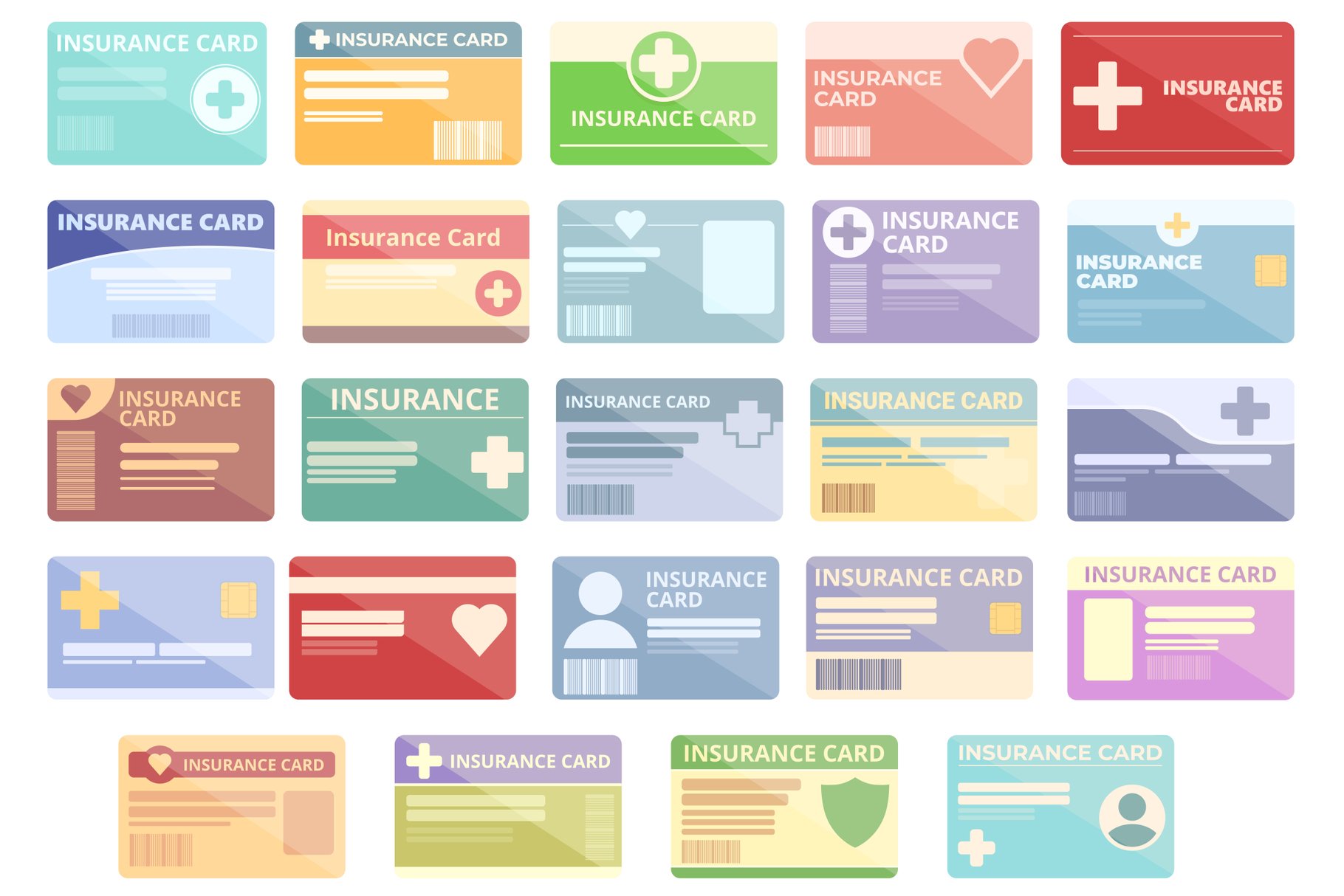 Insurance card icons set cartoon vector. Hospital health (2238078 ...
