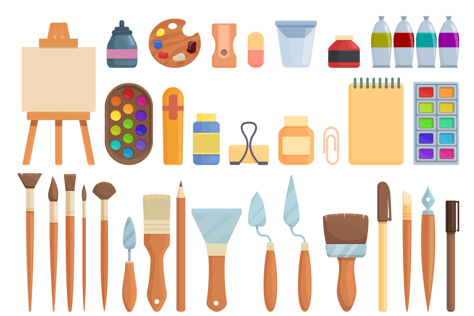 Painting studio icons set cartoon vector. Painter woman (2238137 ...