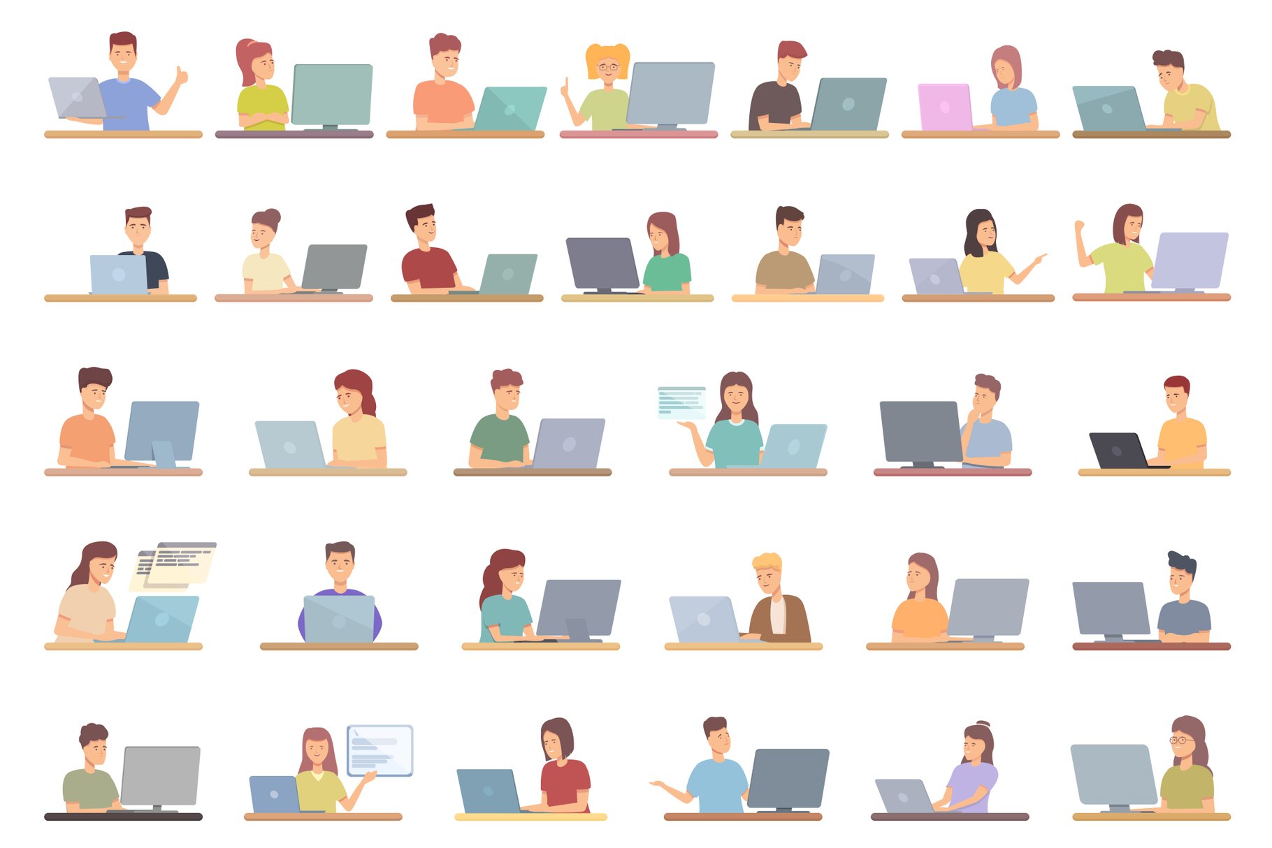 Programming for kids icons set cartoon vector. Tech brain (2238210 ...