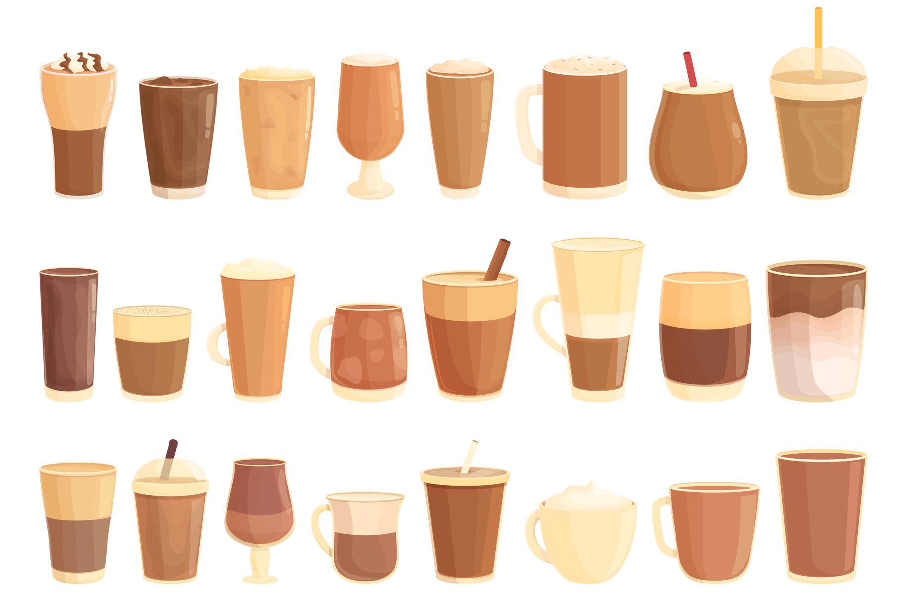 Cold coffee icons set cartoon vector. Milk americano (2238222) | Icons ...