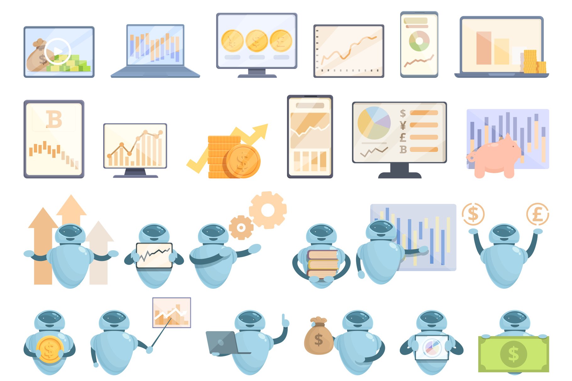 Trade school icons set cartoon vector. Money academy (2238290) | Icons ...