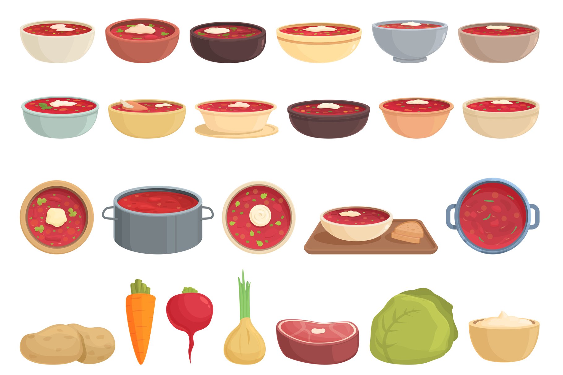 Borsch icons set cartoon vector. Beet food (2238412) | Icons | Design ...