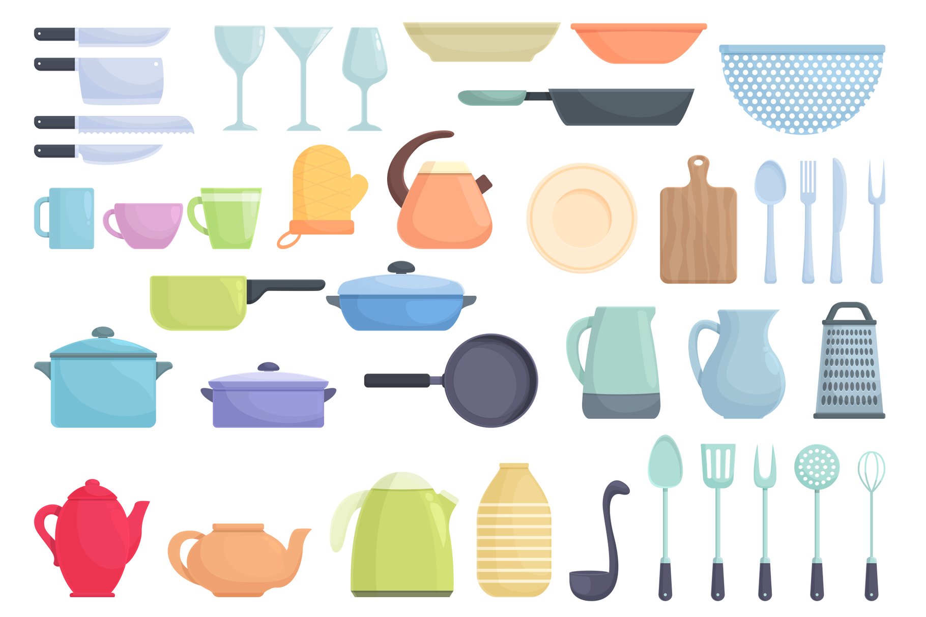 Tableware icons set cartoon vector. Glass tea (2238431) | Icons ...