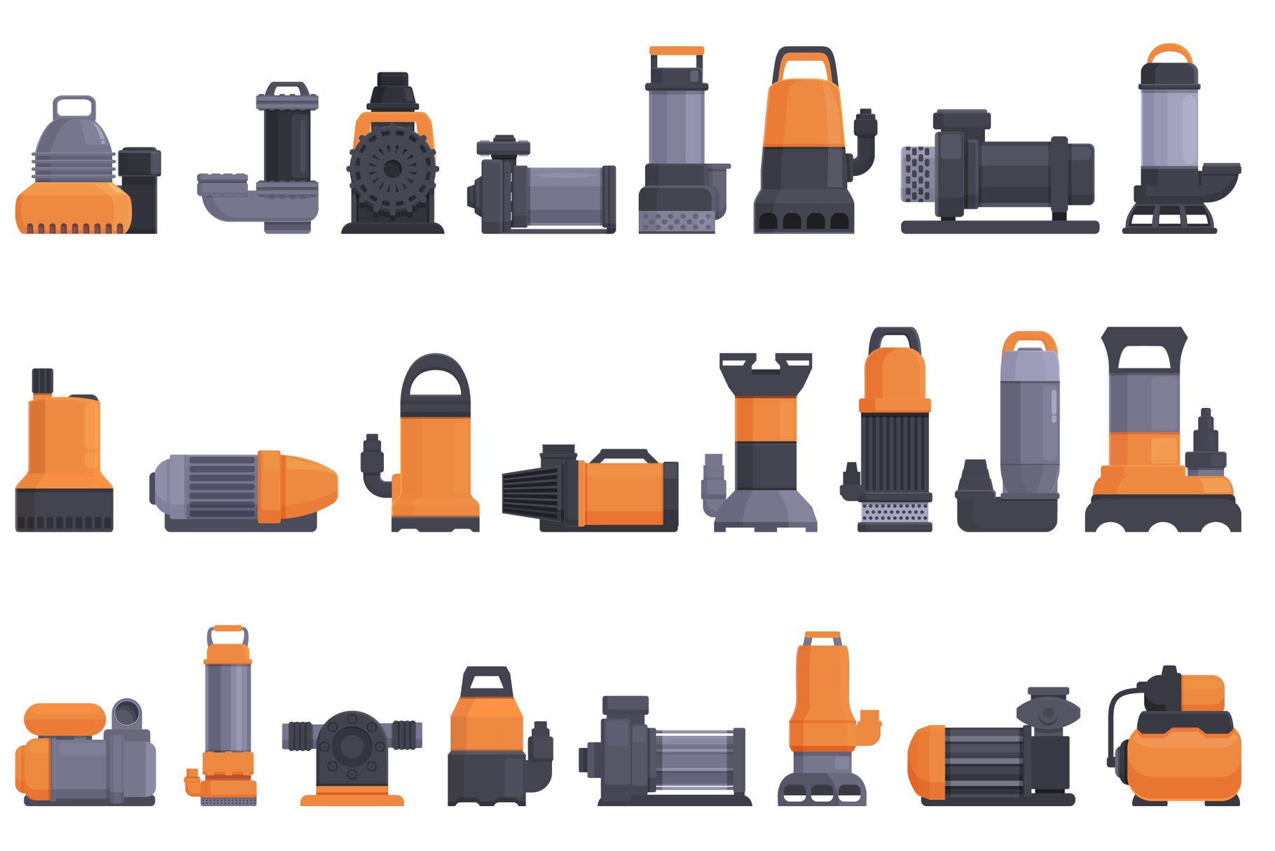 Submersible pump icons set cartoon vector. Water motor