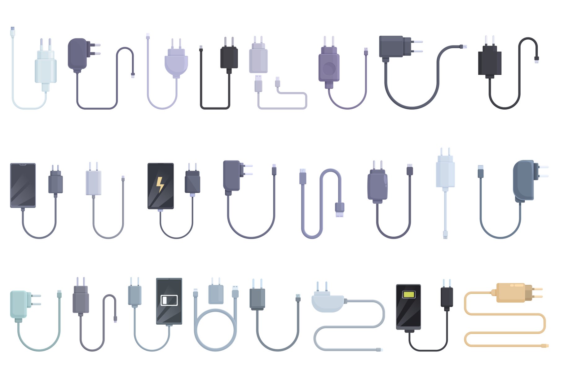 Phone charger icons set cartoon vector. Cable powerbank (2242211 ...