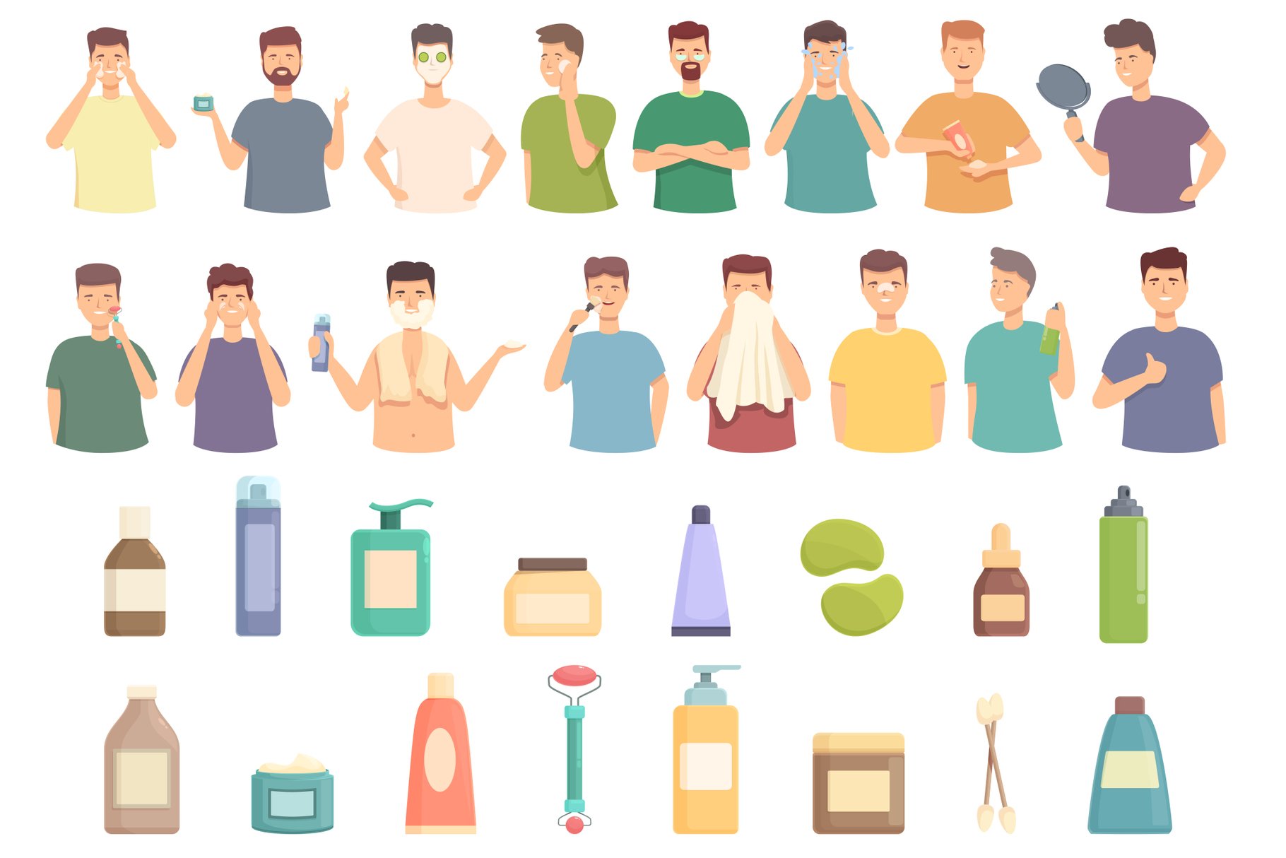 Mens skin care icons set cartoon vector. Body wash (2242246) | Icons ...