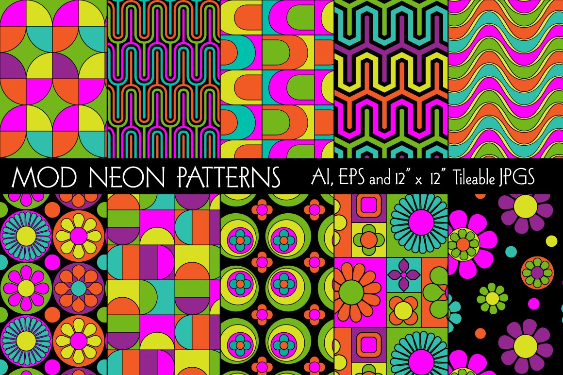 Mod Neon Seamless Patterns (1842197) | Patterns | Design Bundles
