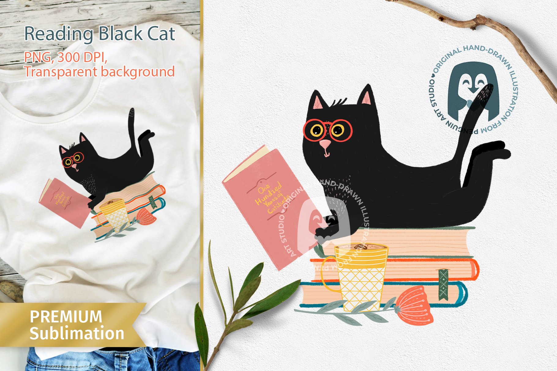 Black Cat Reading A Book