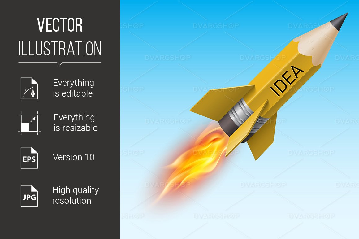 Yellow pencil as flying rocket (1825455) | Vectors | Design Bundles