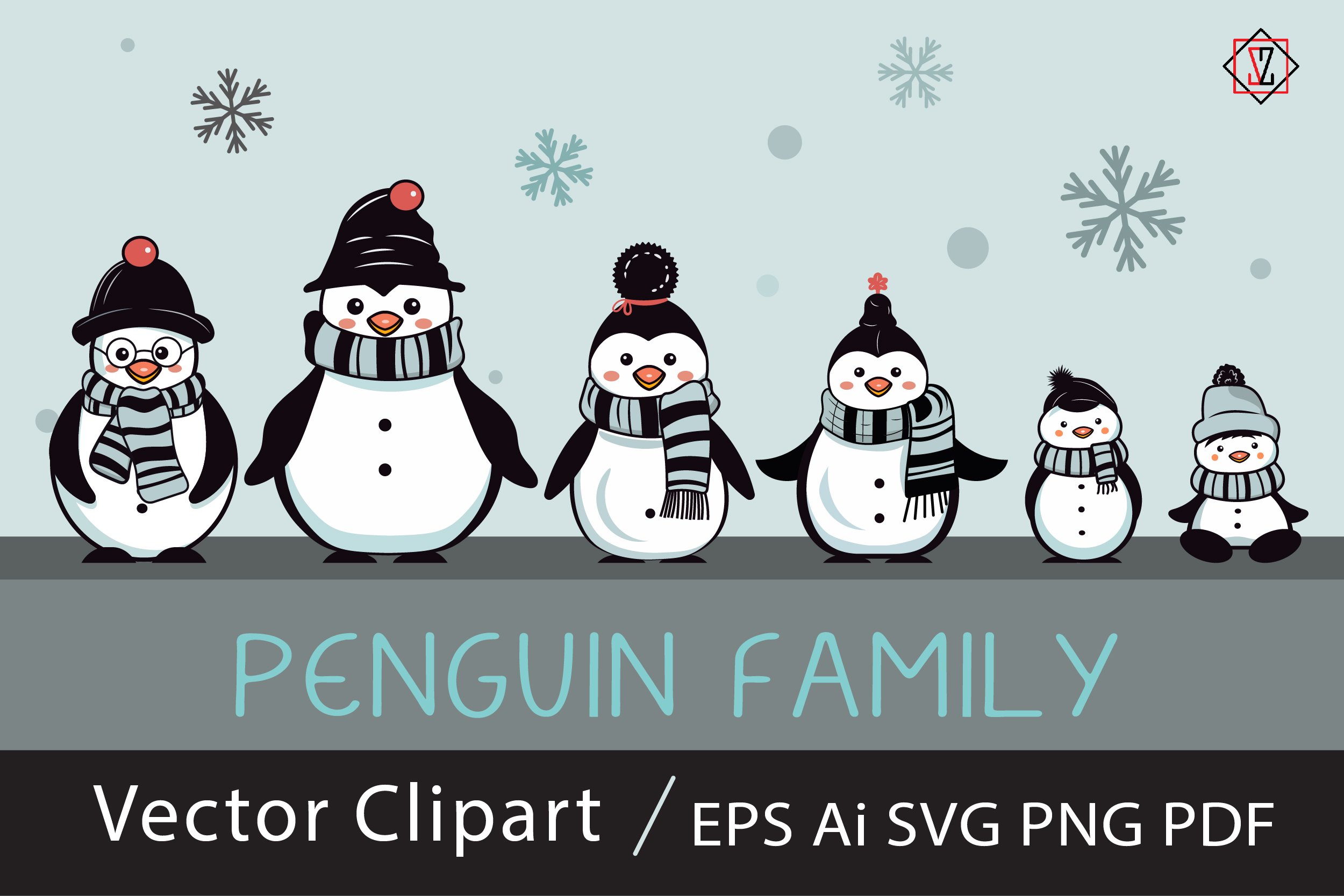 Christmas Penguin Family Clipart