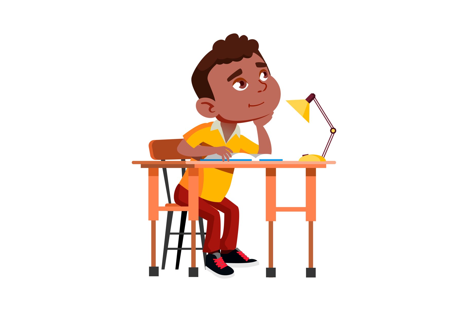 School Boy Sitting At Desk And Thinking Vector (2229377) | Icons ...
