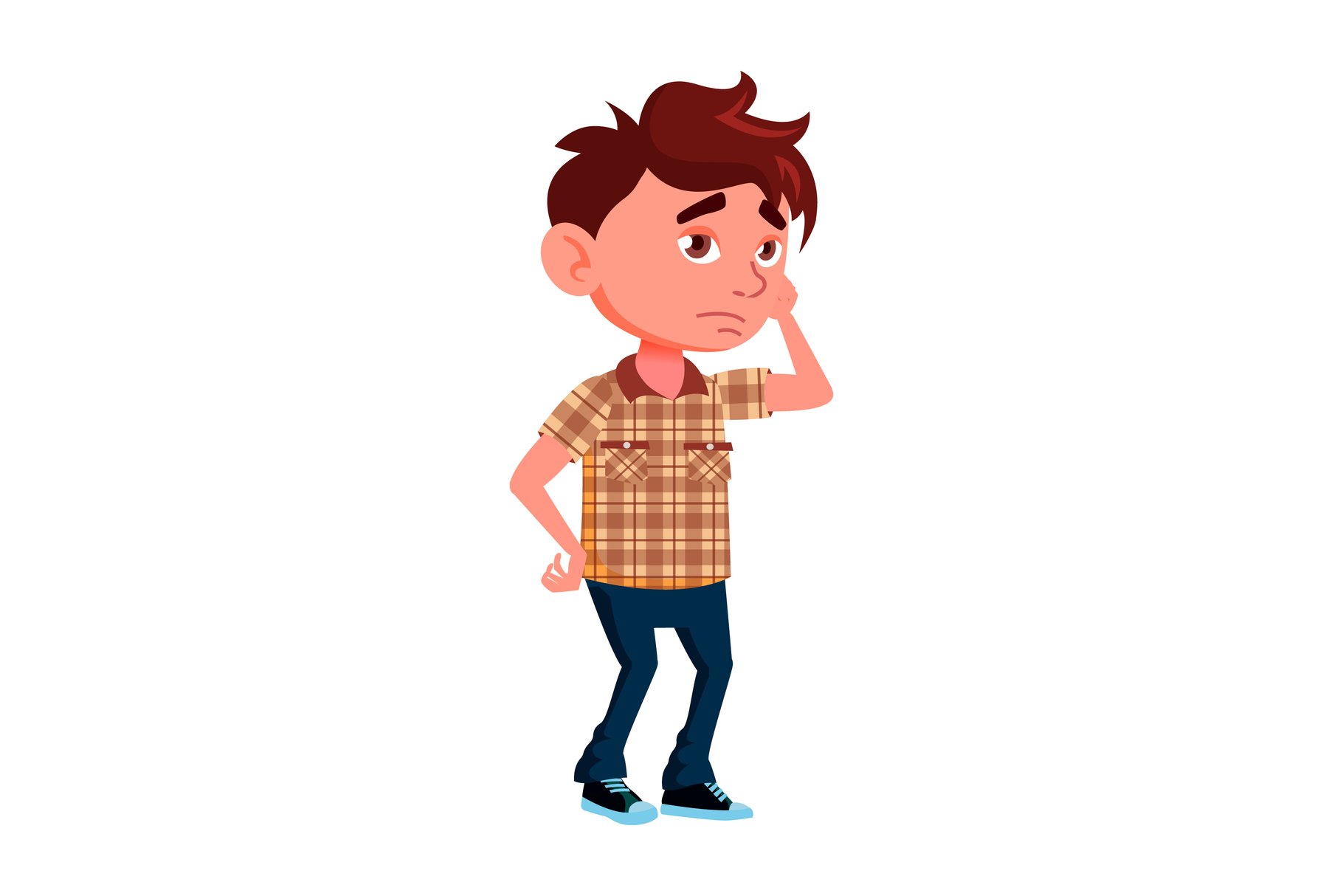 Sad School Boy Kid Thinking About Problem Vector (2229378) | Icons ...