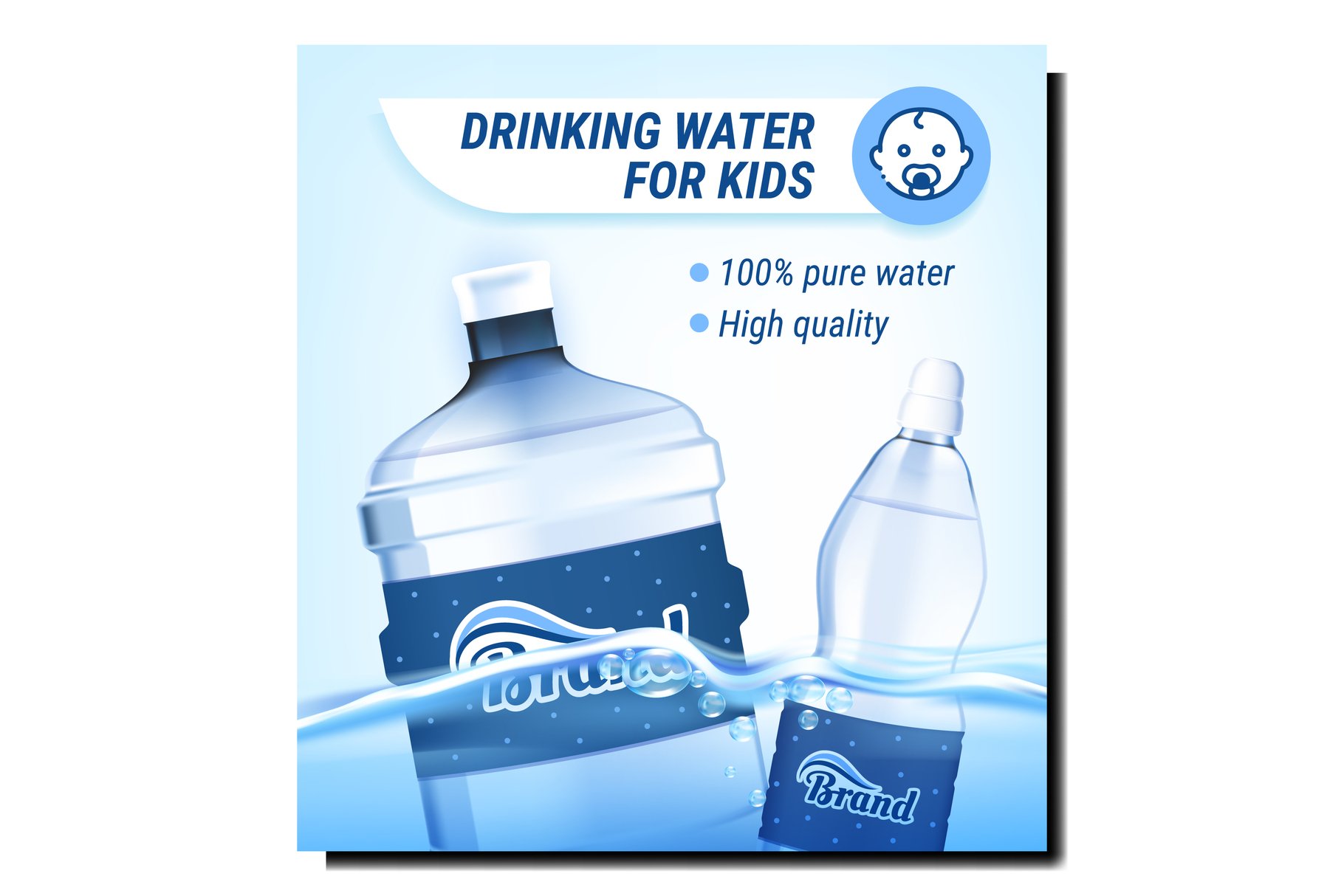 Drinking Water For Kids Promotional Poster Vector (2229707) | Icons ...