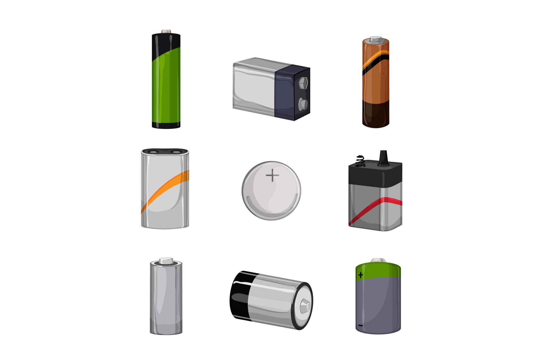 battery energy electric set cartoon vector illustration