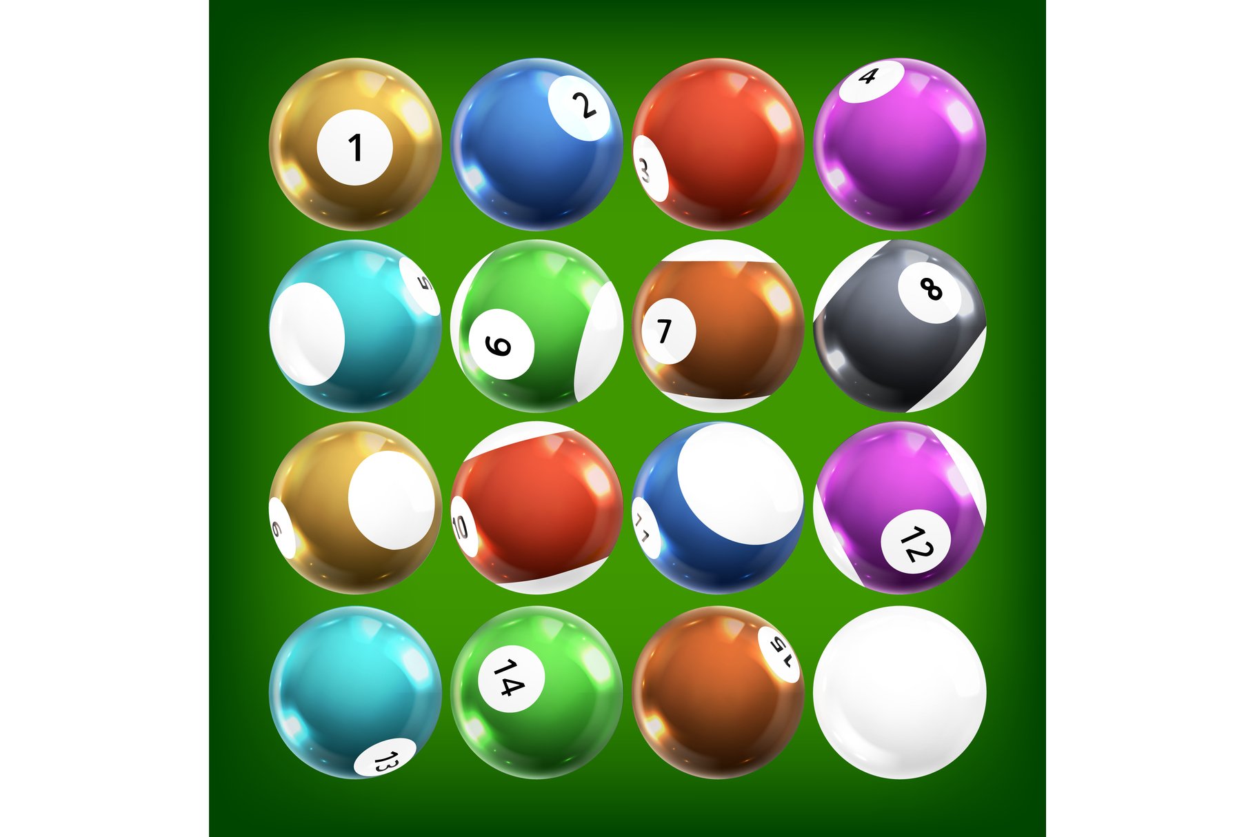 Billiard Balls With Numbers Gamble Tool Set Vector (2228561) | Icons ...