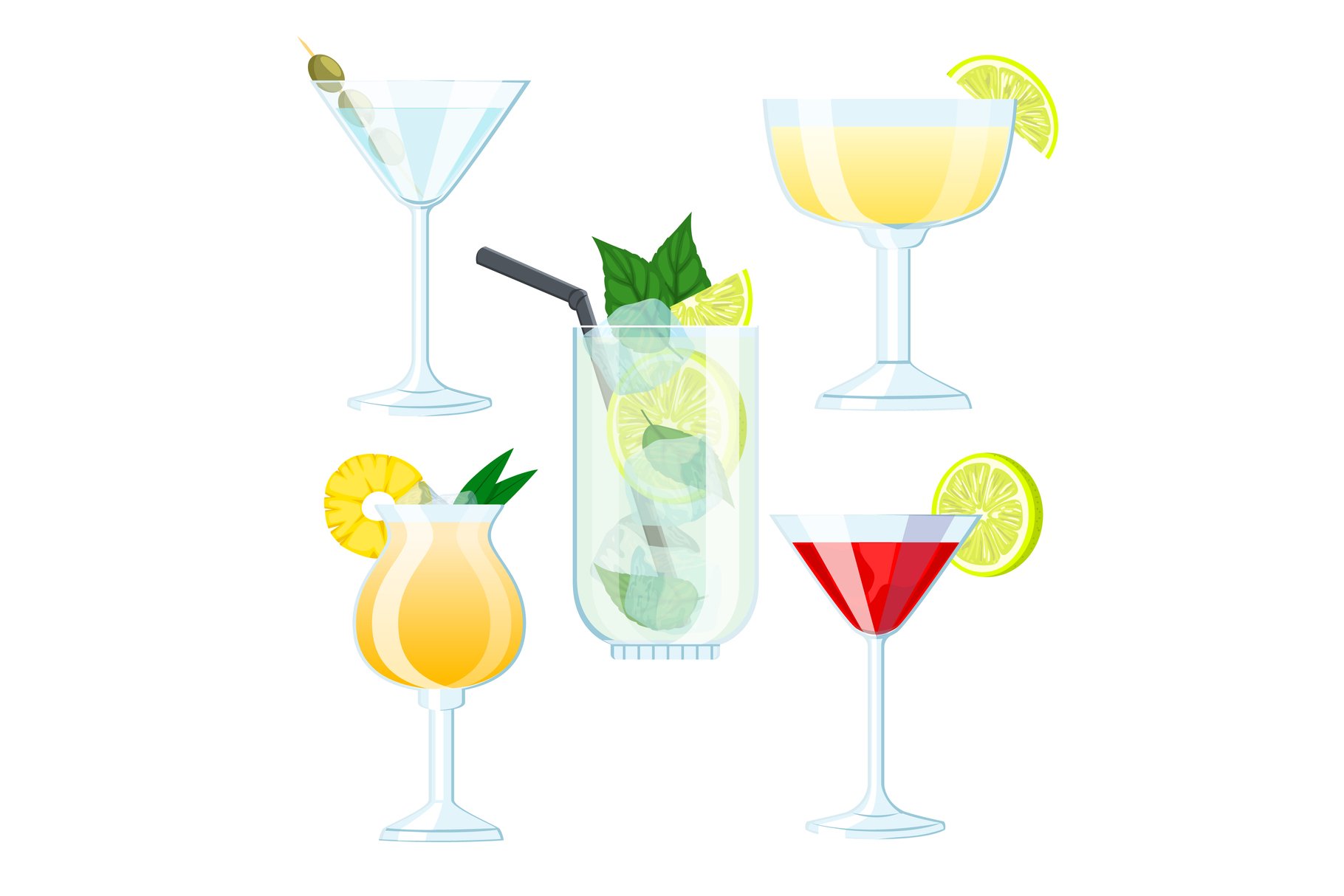 cocktail drink set cartoon vector illustration (2228658) | Icons ...
