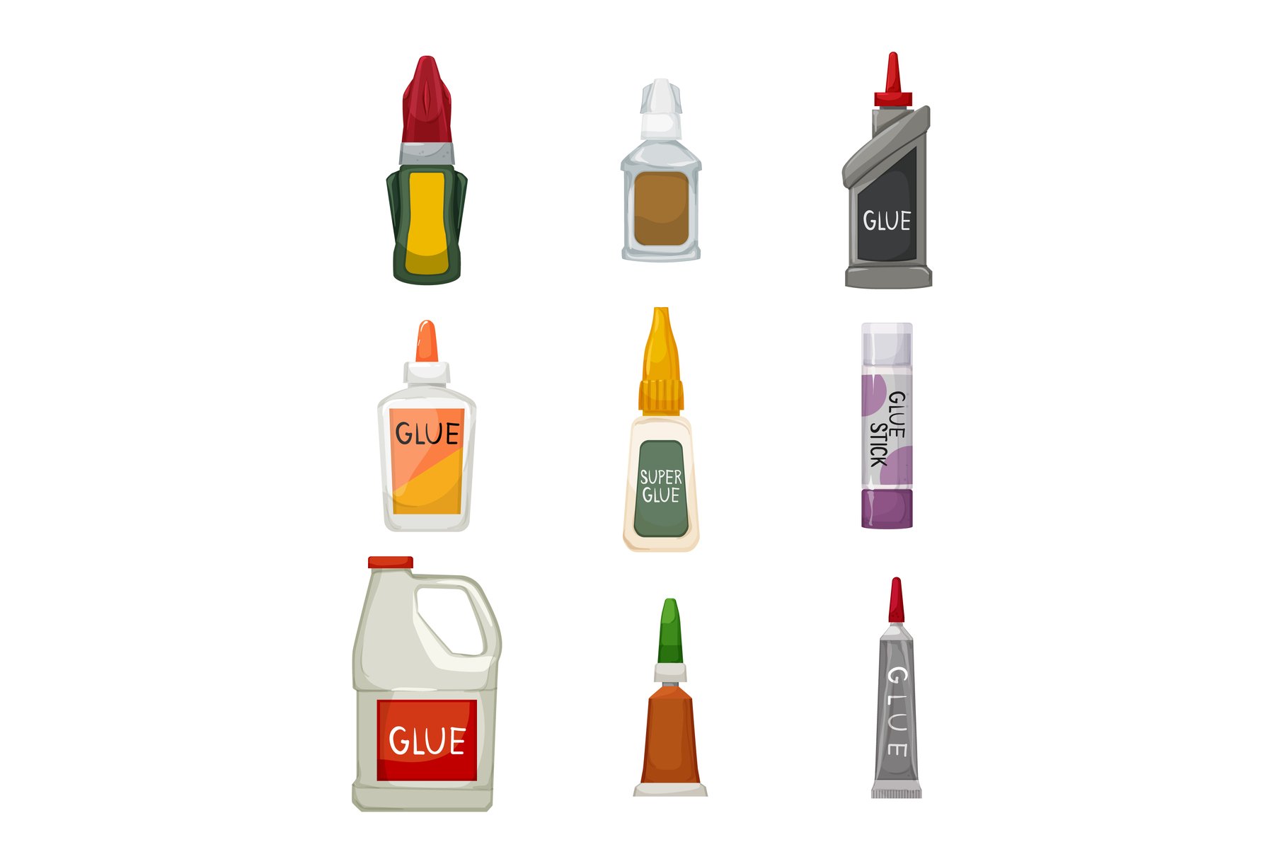 glue bottle set cartoon vector illustration (2228741) | Icons | Design ...