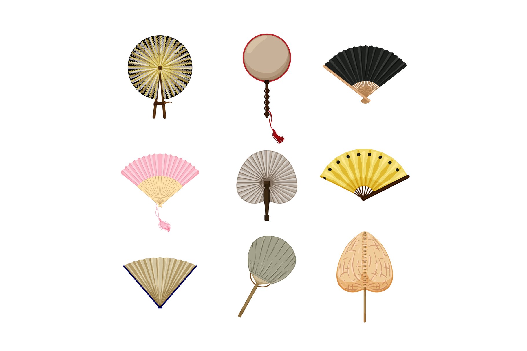 hand fan folding set cartoon vector illustration (2228761) | Icons ...