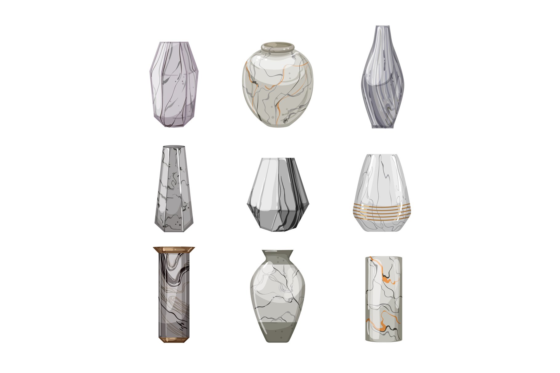 marble vase set cartoon vector illustration (2228807) | Icons | Design ...