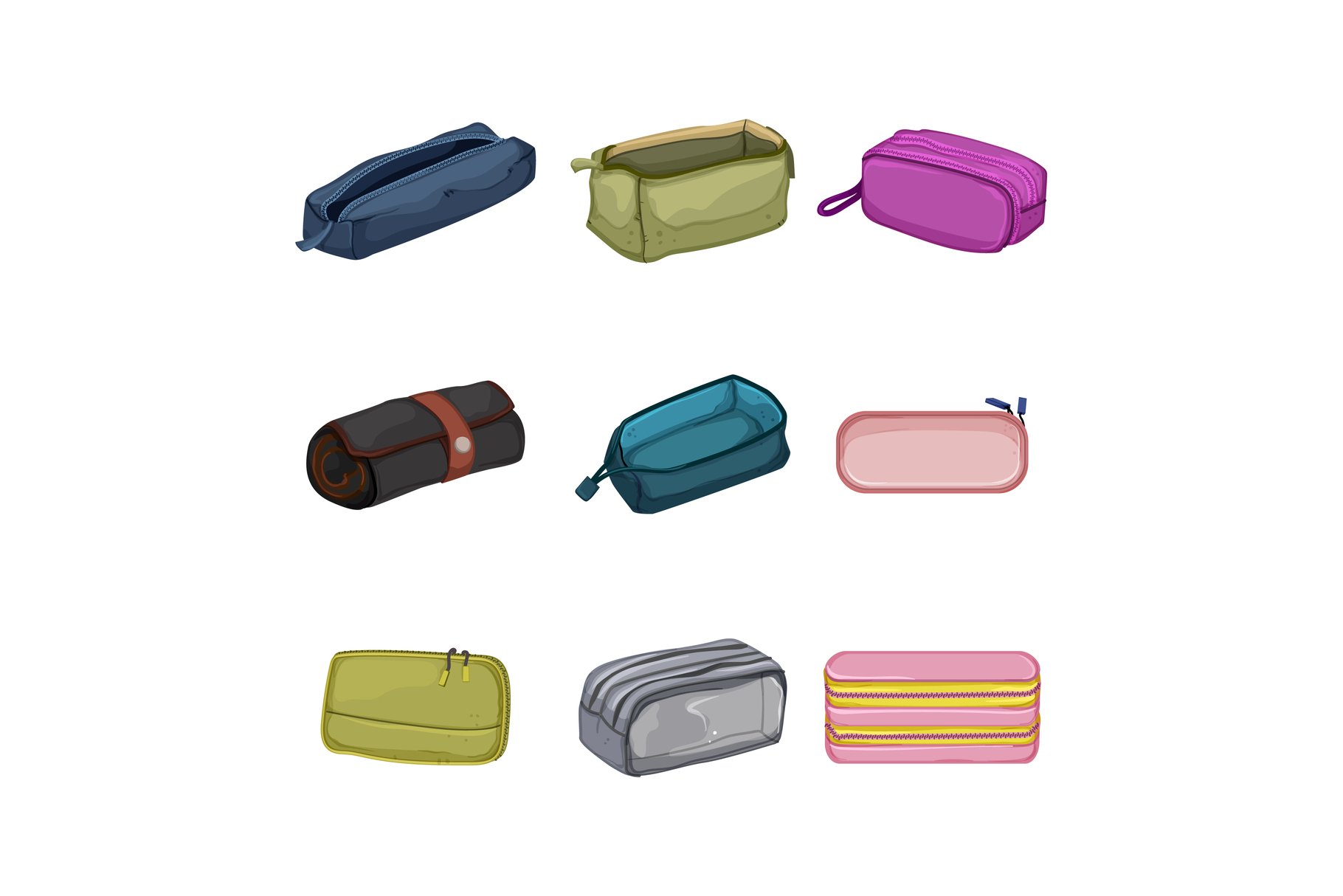 pencil case set cartoon vector illustration (2228874) | Icons | Design ...