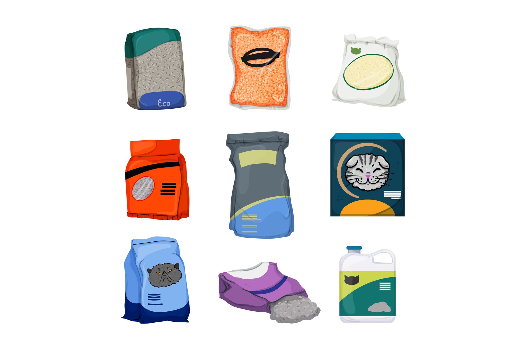 cat litter pet cartoon icons set vector (2228880) | Icons | Design Bundles