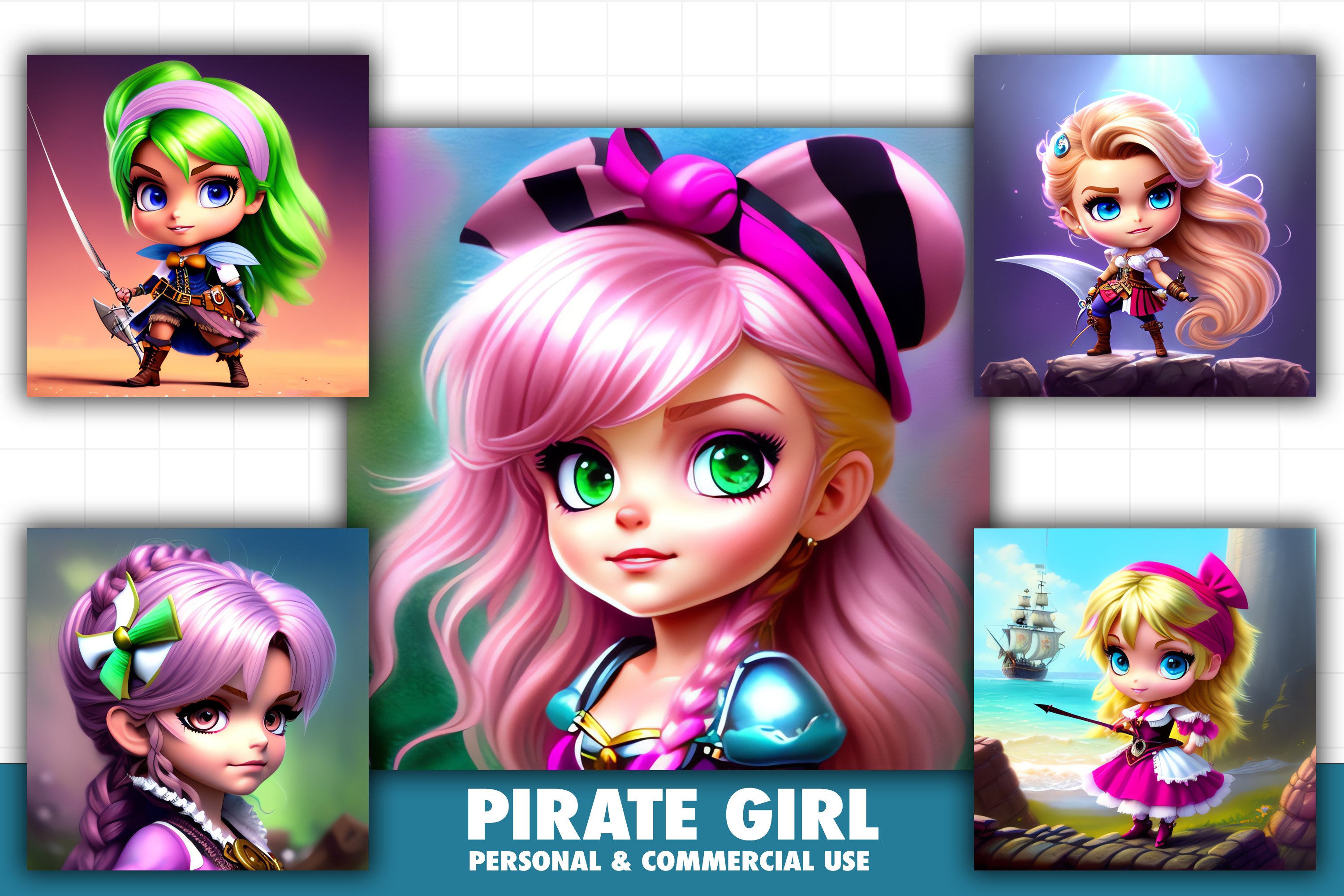 Girl Pirate Cartoon Pink