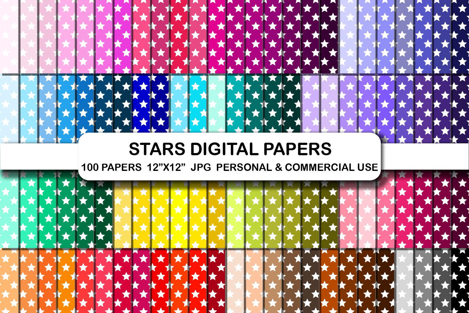 100 Stars Digital Papers Star Background Pattern (1617586)
