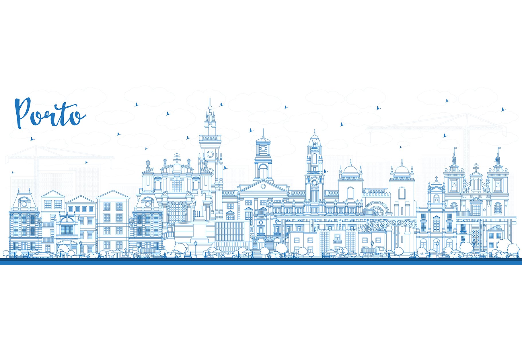Outline Porto Portugal City Skyline with Blue Buildings. (1771461 ...