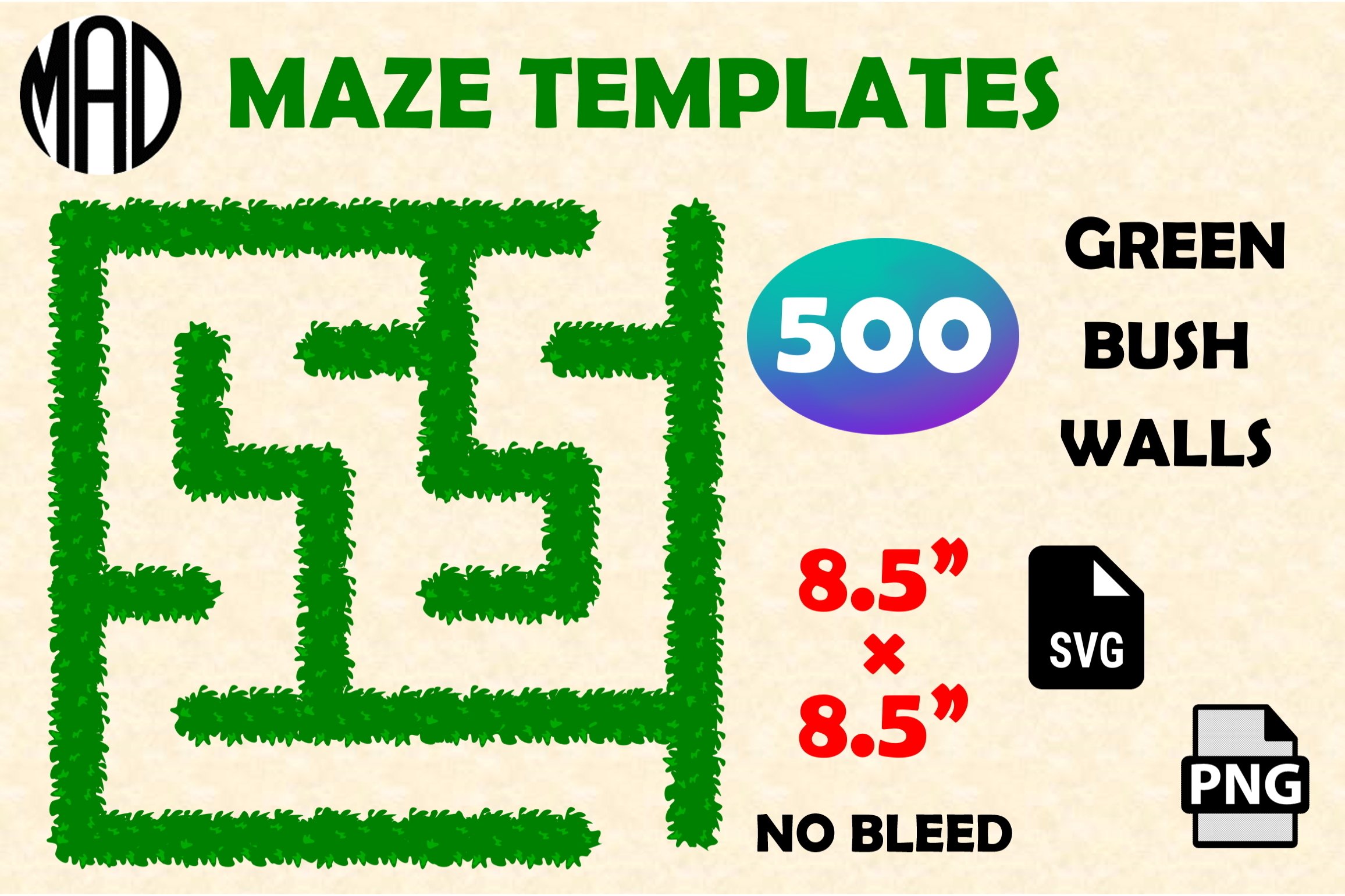 Green bush grass template maze illustration for Pre-K