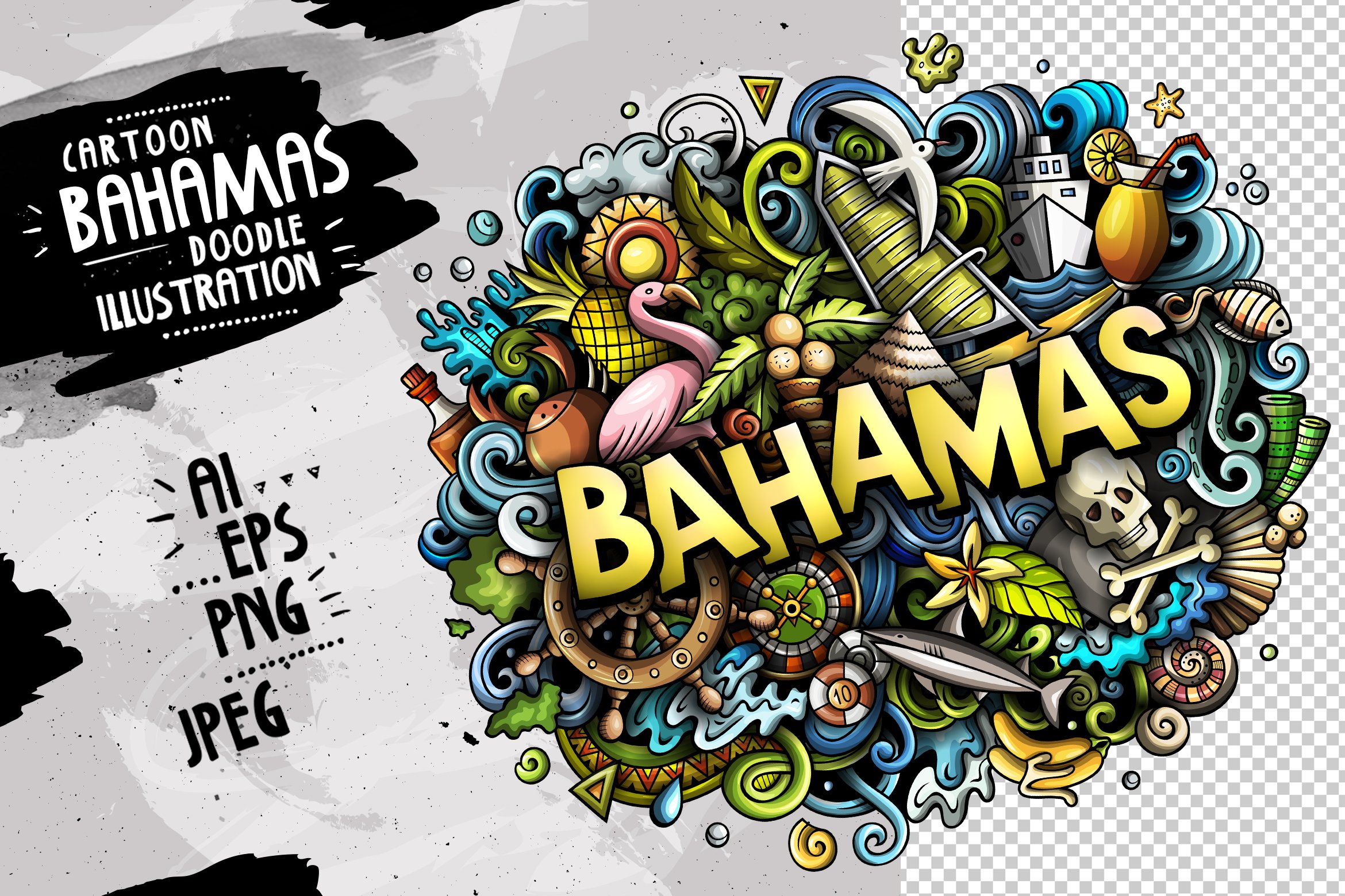BAHAMAS Cartoon Design| Doodle Word Vector Illustration| PNG