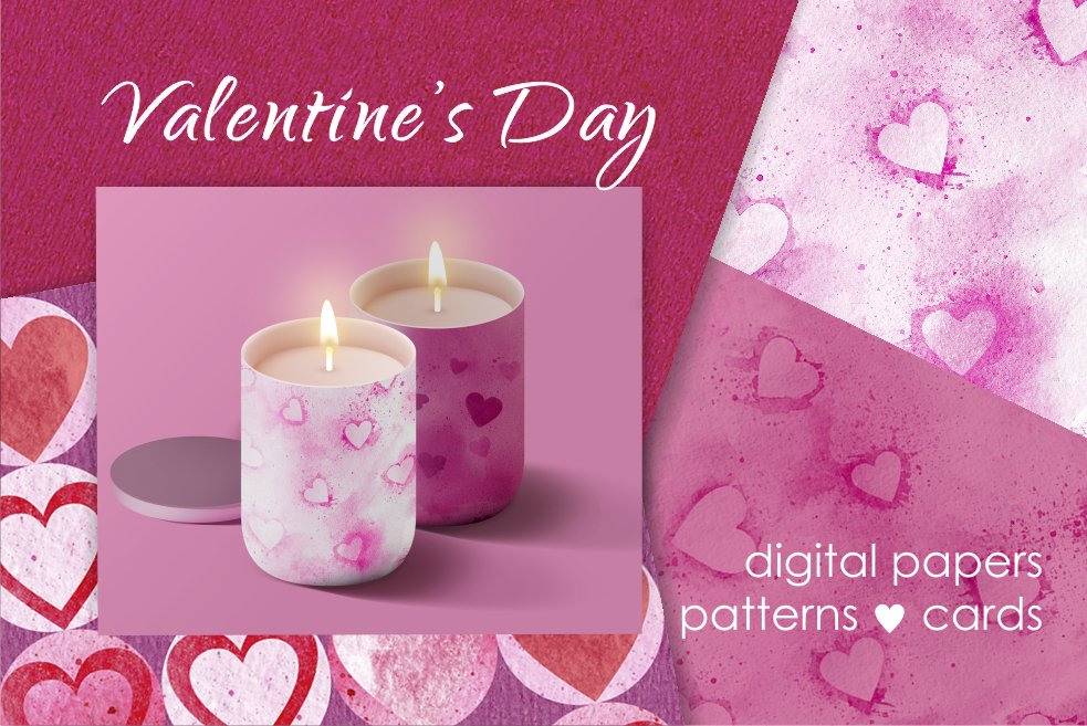 Valentine's Day Watercolor Digital Papers (1762957) | Backgrounds ...