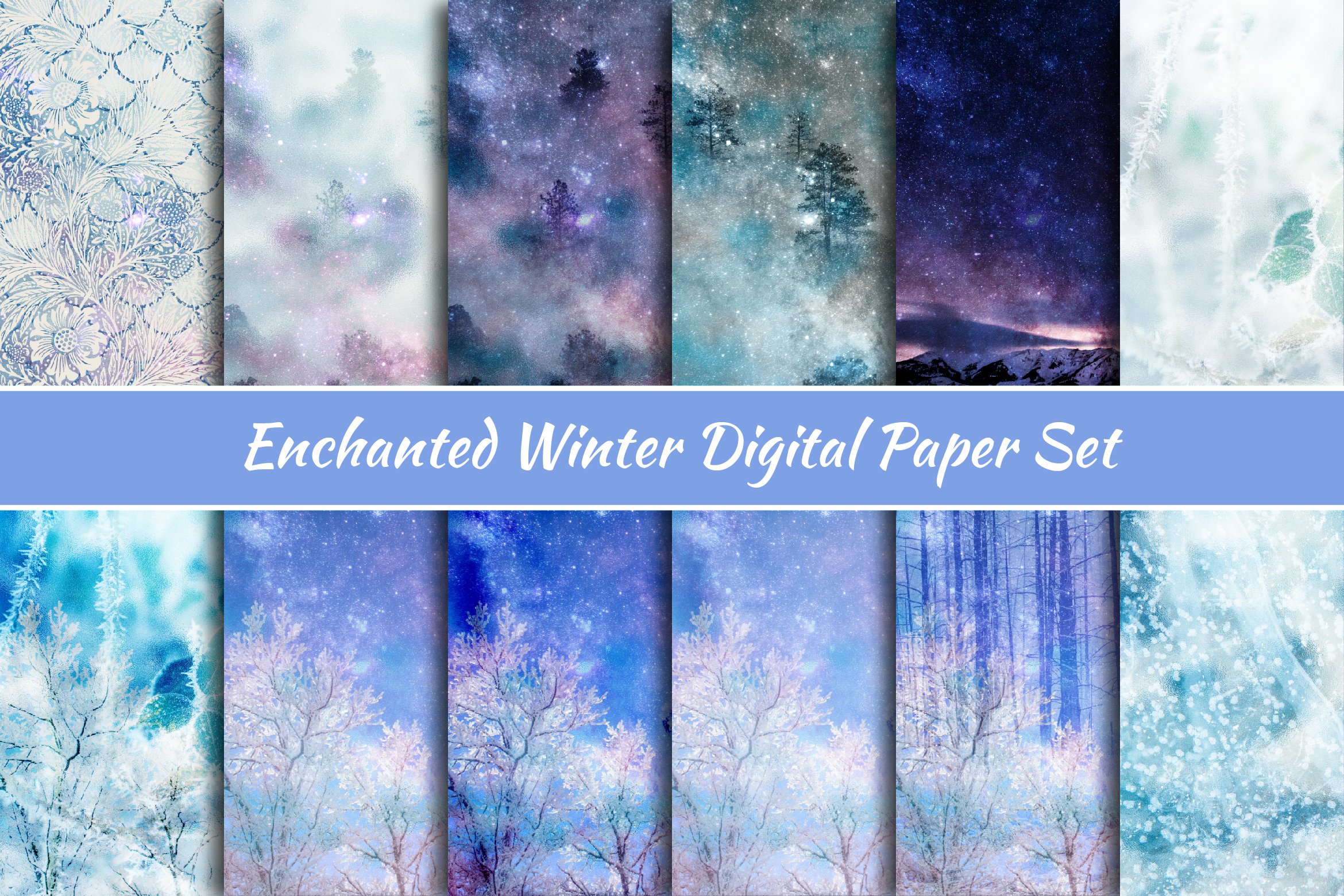 Enchanted Winter Digital Paper Set (1759997) | Backgrounds | Design Bundles