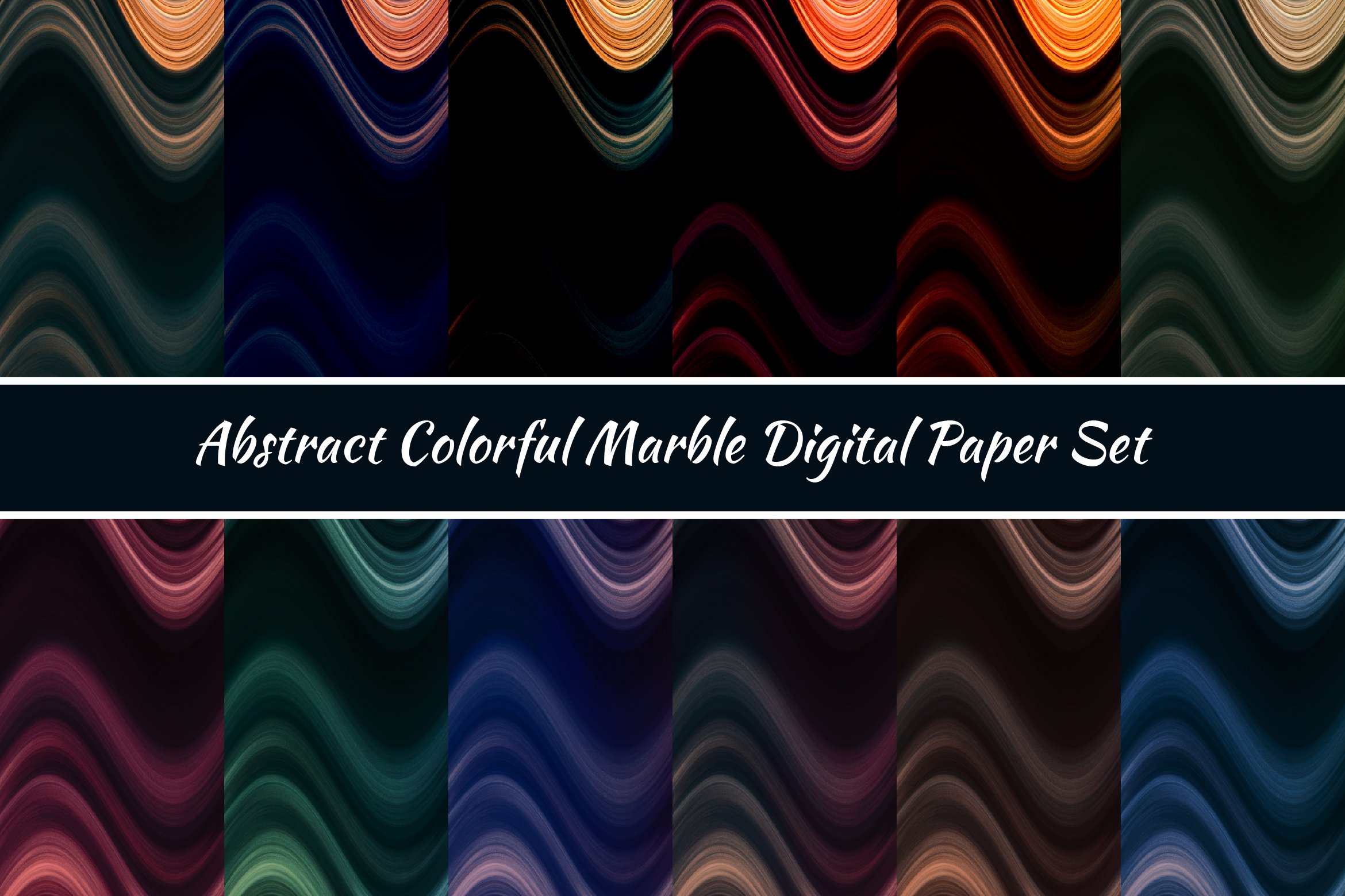 Abstract Colorful Wavy Marble Digital Paper Set (1759385) | Backgrounds ...
