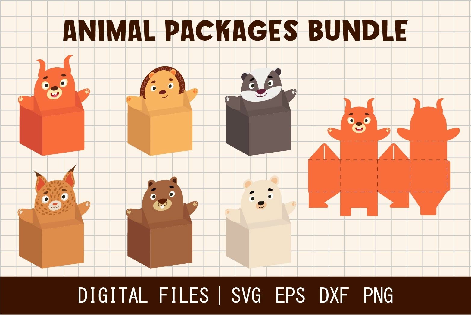 Animal Party Favor Candy Box Bundle Template SVG (1999082)