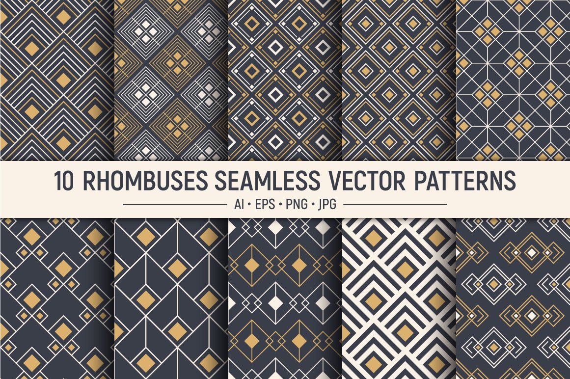 10 rhombuses seamless geometric vector patterns