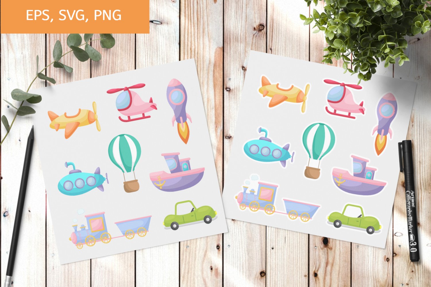 Transport Clipart Set SVG, Vehicle Stickers, Kids Clipart (1469300 ...