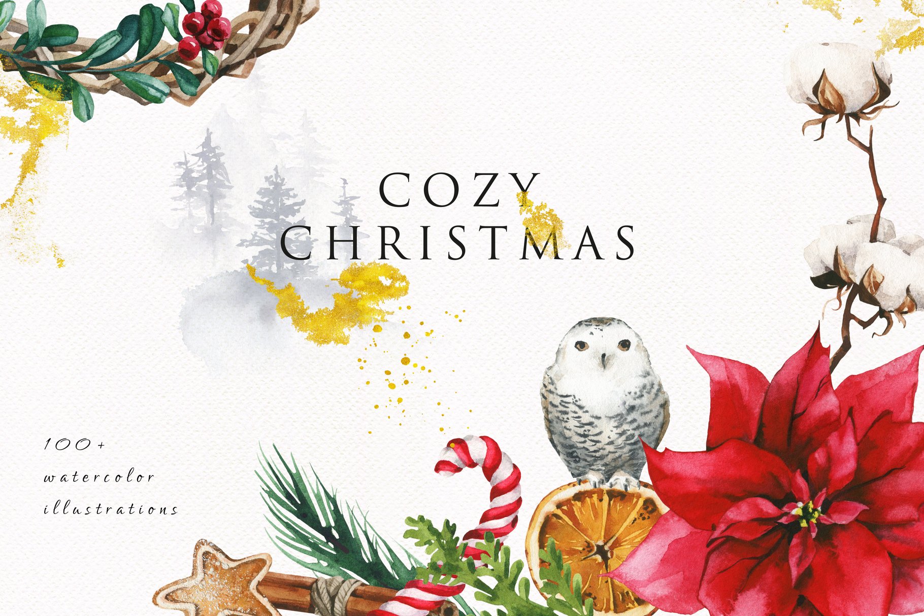 Cozy Christmas. Winter watercolor clip art PNG illustrations (2264309 ...