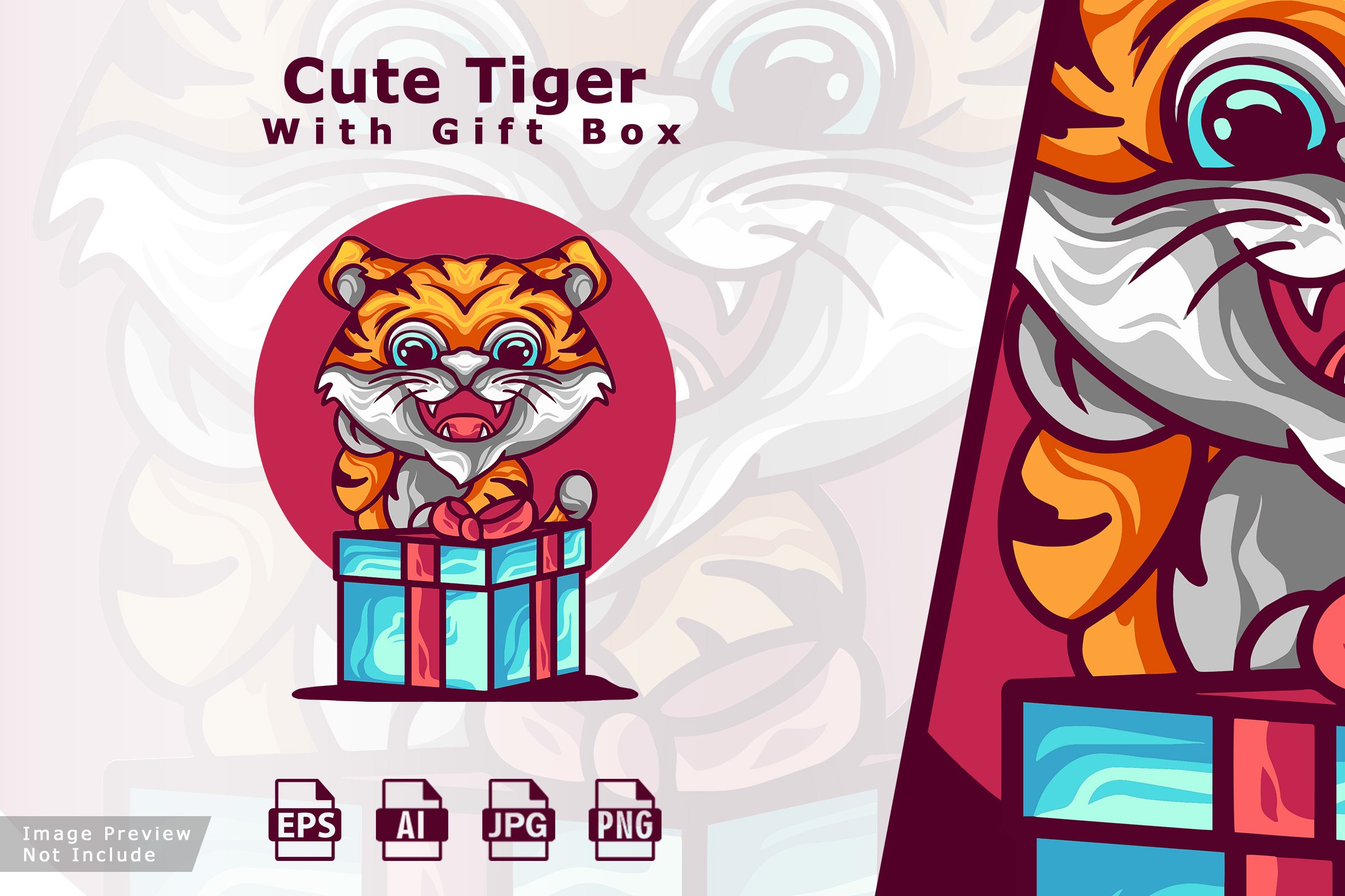Cute Tiger With Gift Box - Illustration (1740962) | Illustrations ...