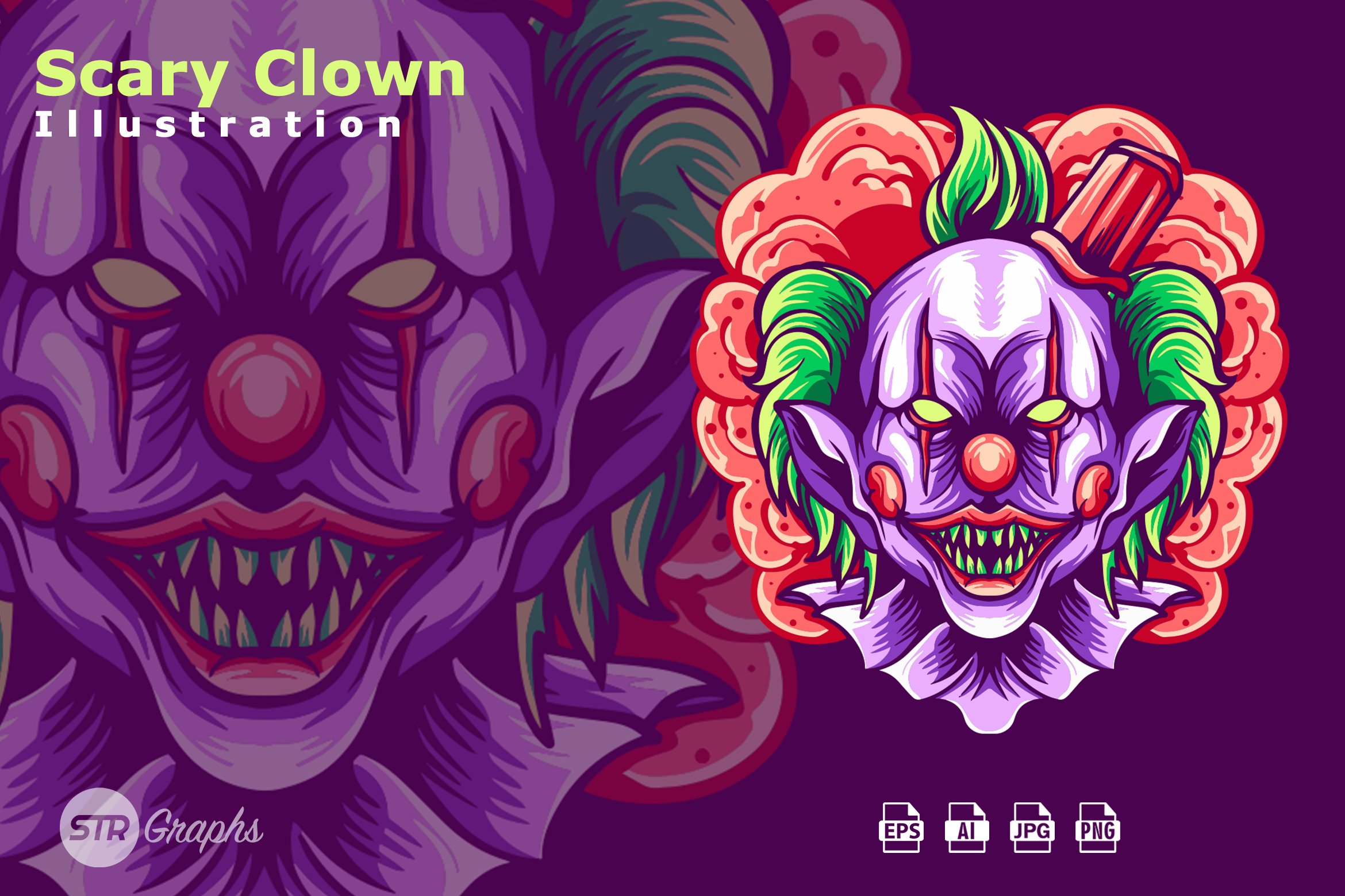 Scary Clown - Illustration (1783320) | Illustrations | Design Bundles