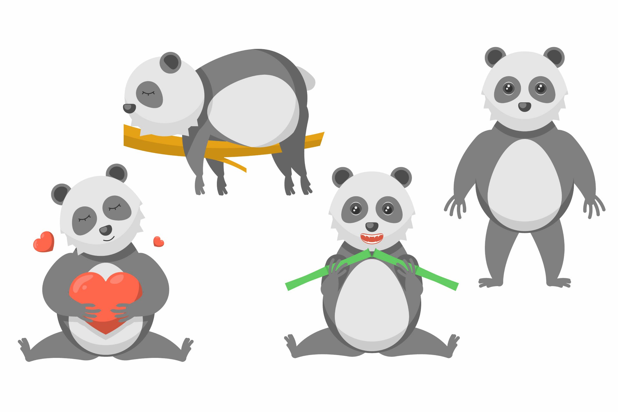 Cartoon Pandas Holding Hands