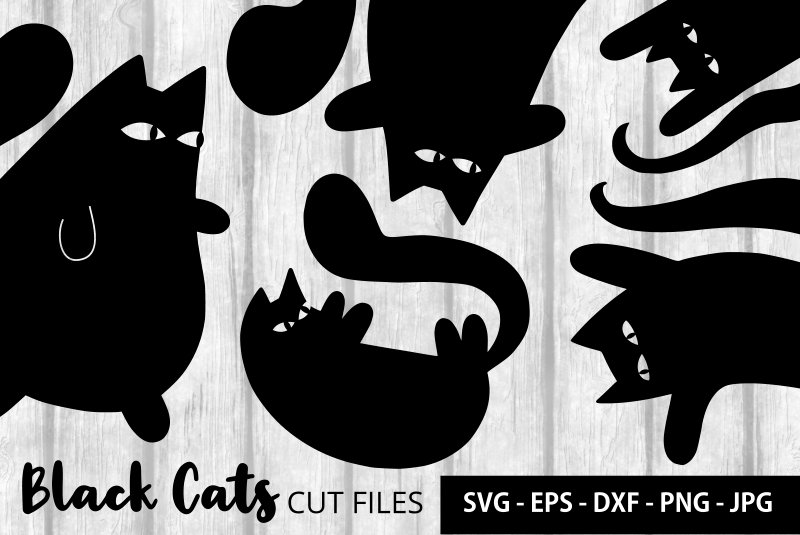Funny Black Cat Silhouette Cut Files Vector Cartoons (1804926) | SVGs ...