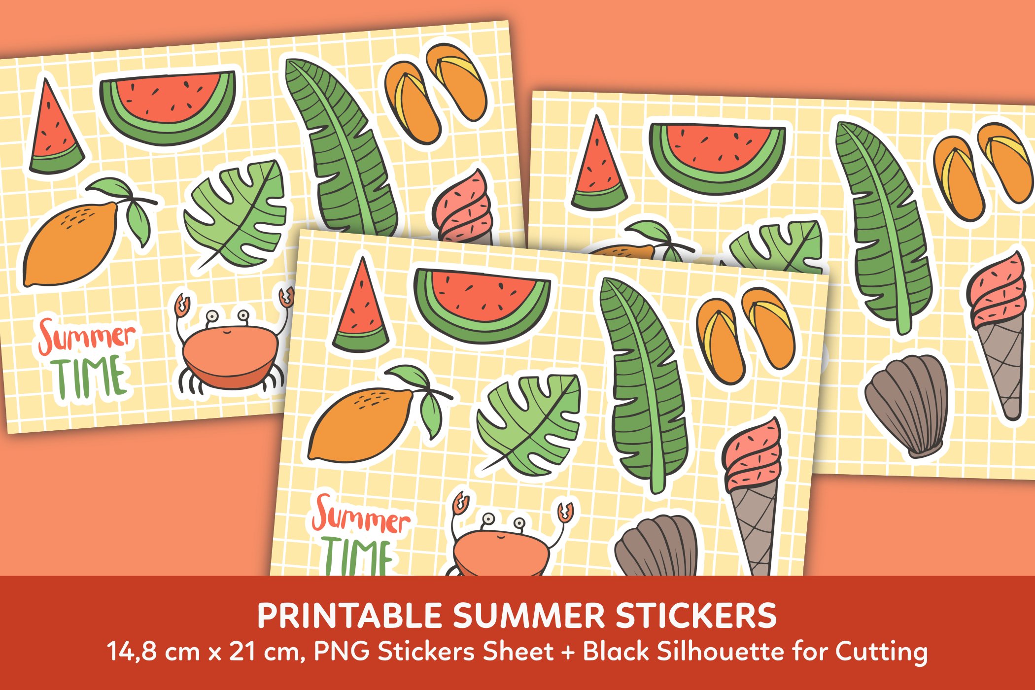 Summer Time Stickers Clipart Graphic (1425770) | Stickers | Design Bundles