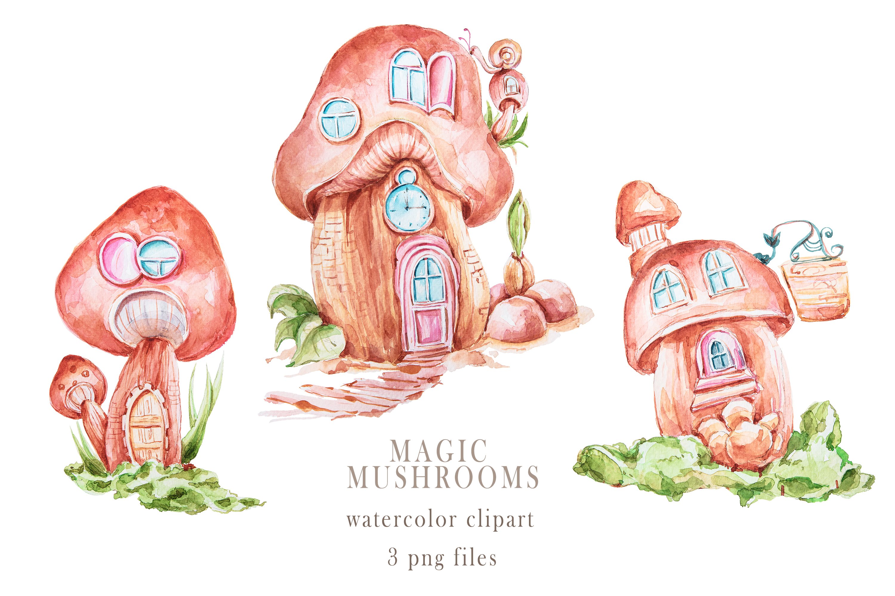 Watercolor mushroom house sublimation