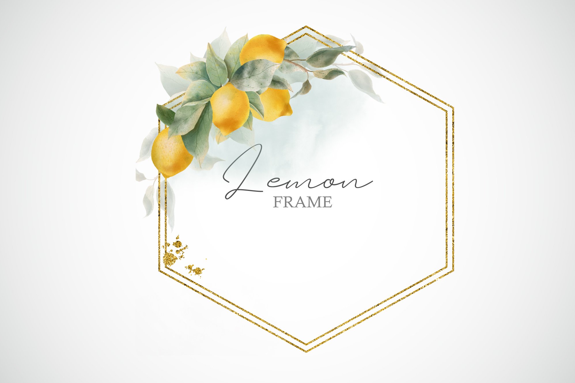 Lemon gold round frame. Sublimation frame png Watercolor png