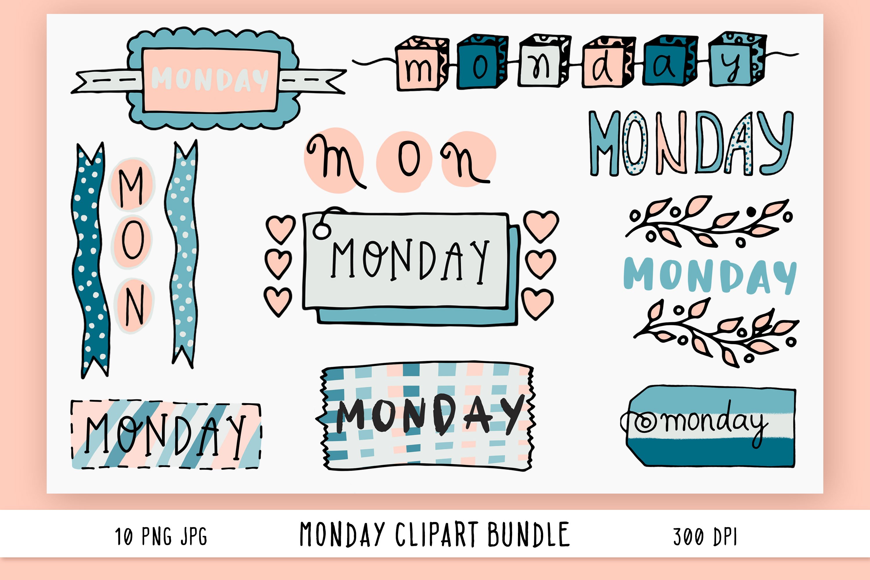 Monday clipart bundle printable monday day PNG JPG (1849346) | Clipart ...